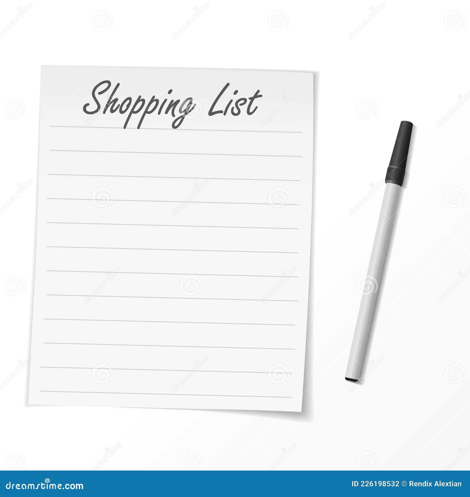 Shopping List Paper and Pen. Vector Illustration Stock Vector ...