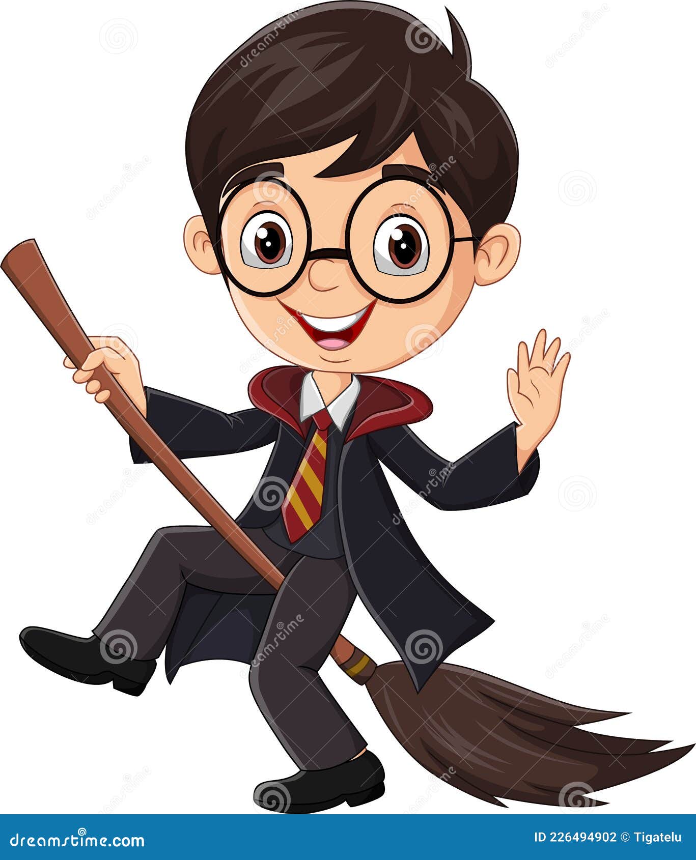 Cartoon Wizard Boy with a Magic Broomstick Stock Vector - Illustration ...