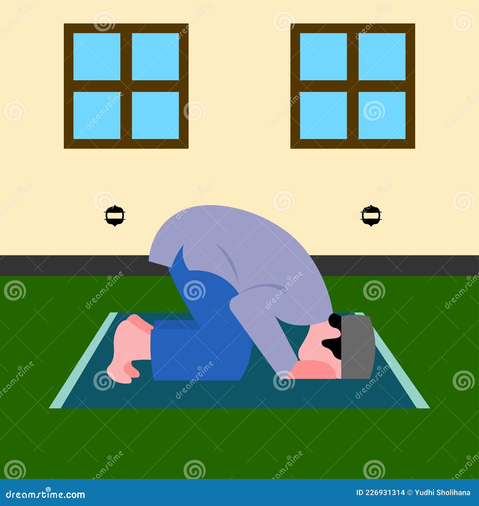 Muslim Man in Prostration Sajda Prayer Position. Muslim Man Praying in ...