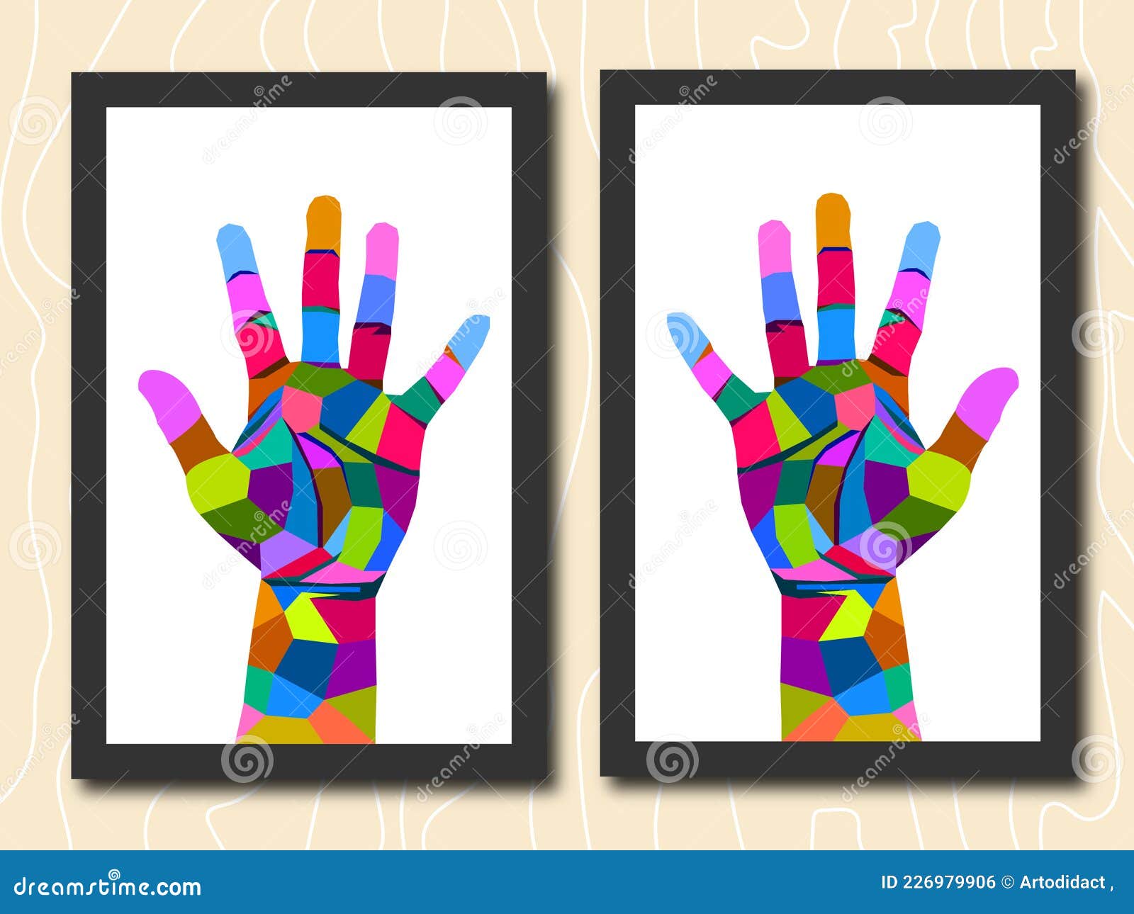 Colorful Hand Pop Art Portrait Poster Design in Frame Stock Vector ...