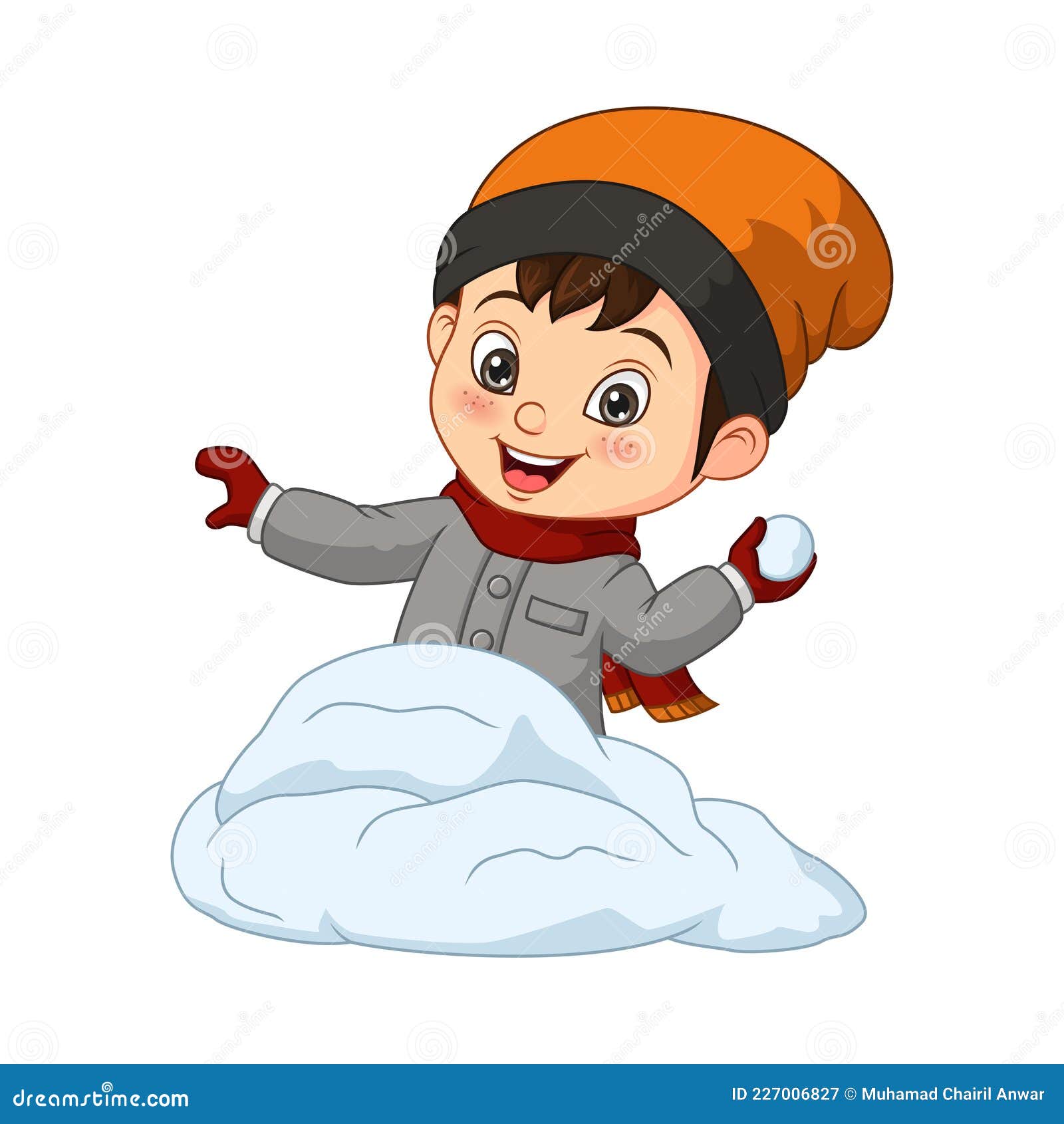 Kid Throwing Snowball Cartoon Vector | CartoonDealer.com #57852161