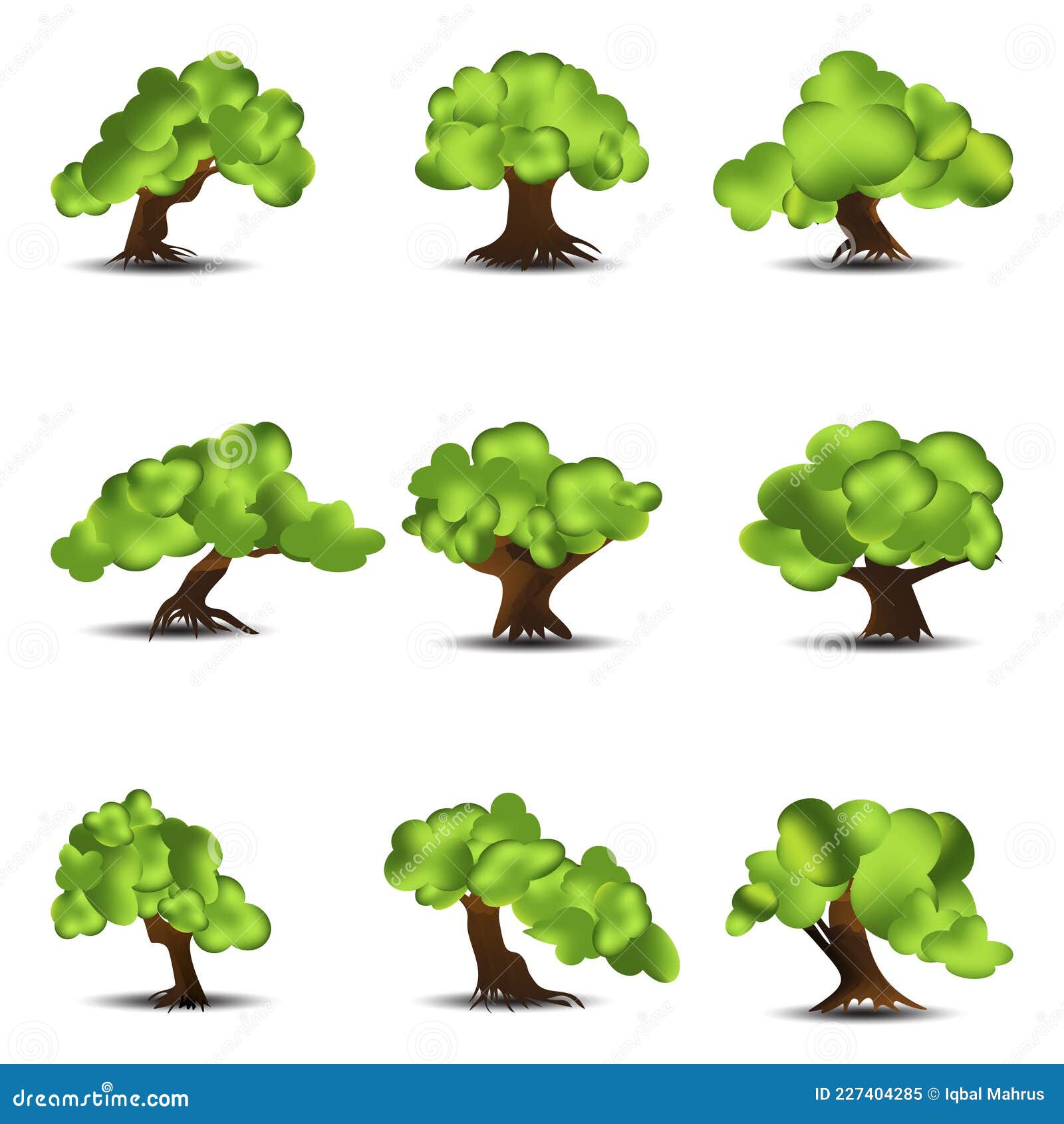 Realistic Tree with Gradient Leaves Collection Stock Vector ...
