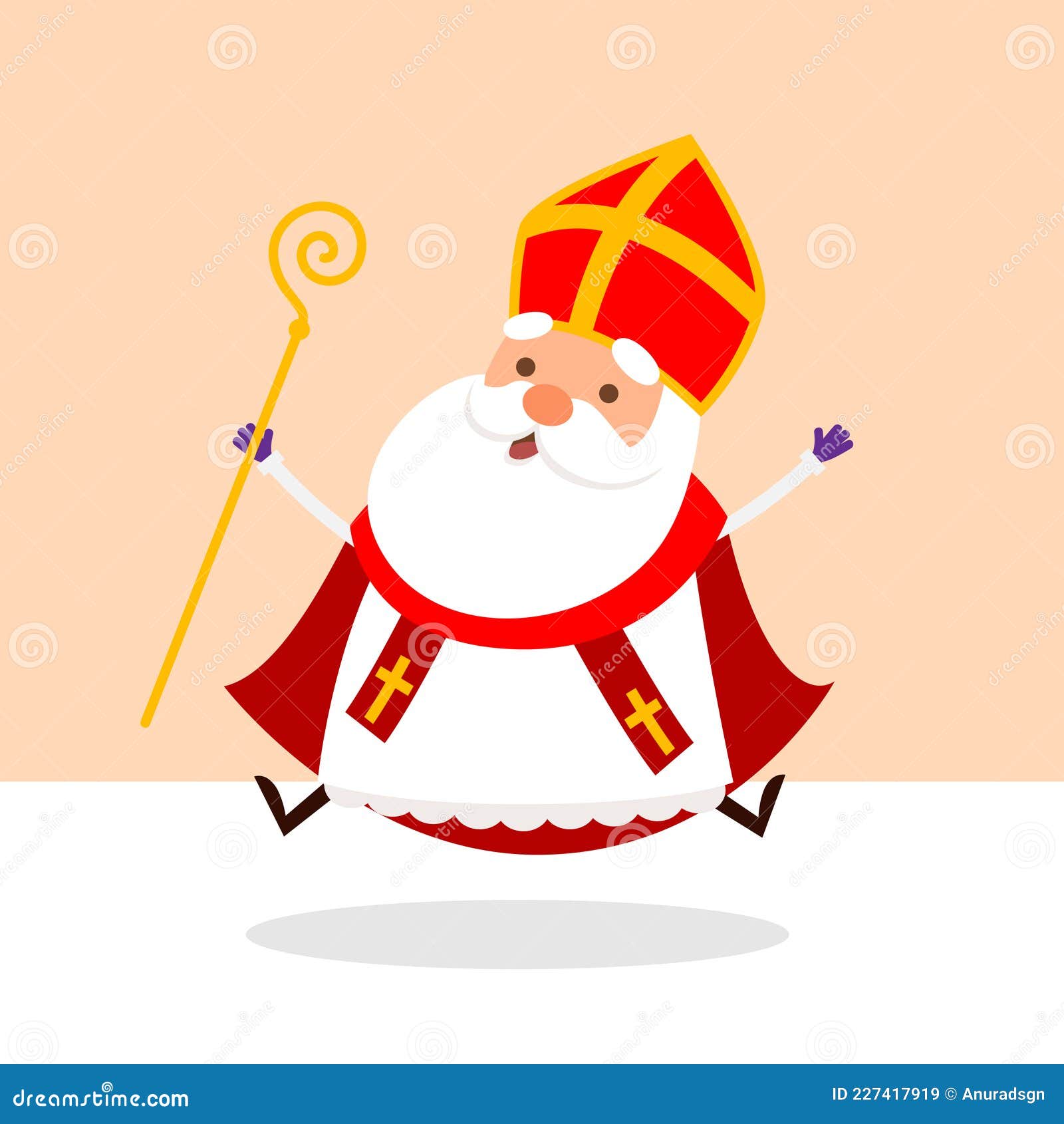 Cute Saint Nicholas Or Sinterklaas Cartoon Character Reading A Paper ...