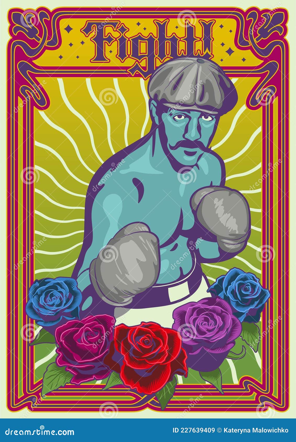 Fight! Retro Boxing Poster Set Vector Illustration | CartoonDealer.com ...