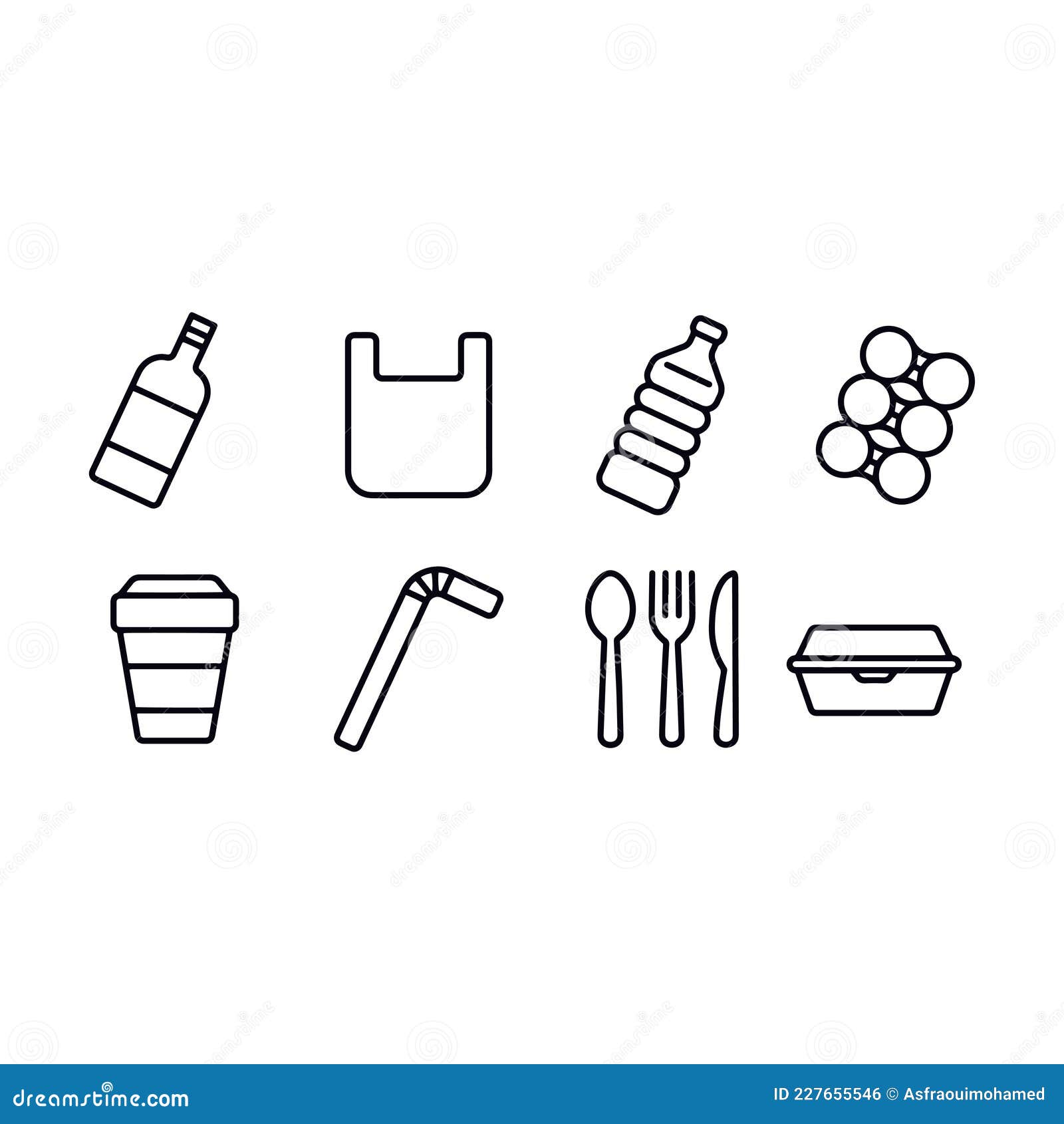 Single Use Disposable Plastic Items Icons and Symbols Stock Vector ...