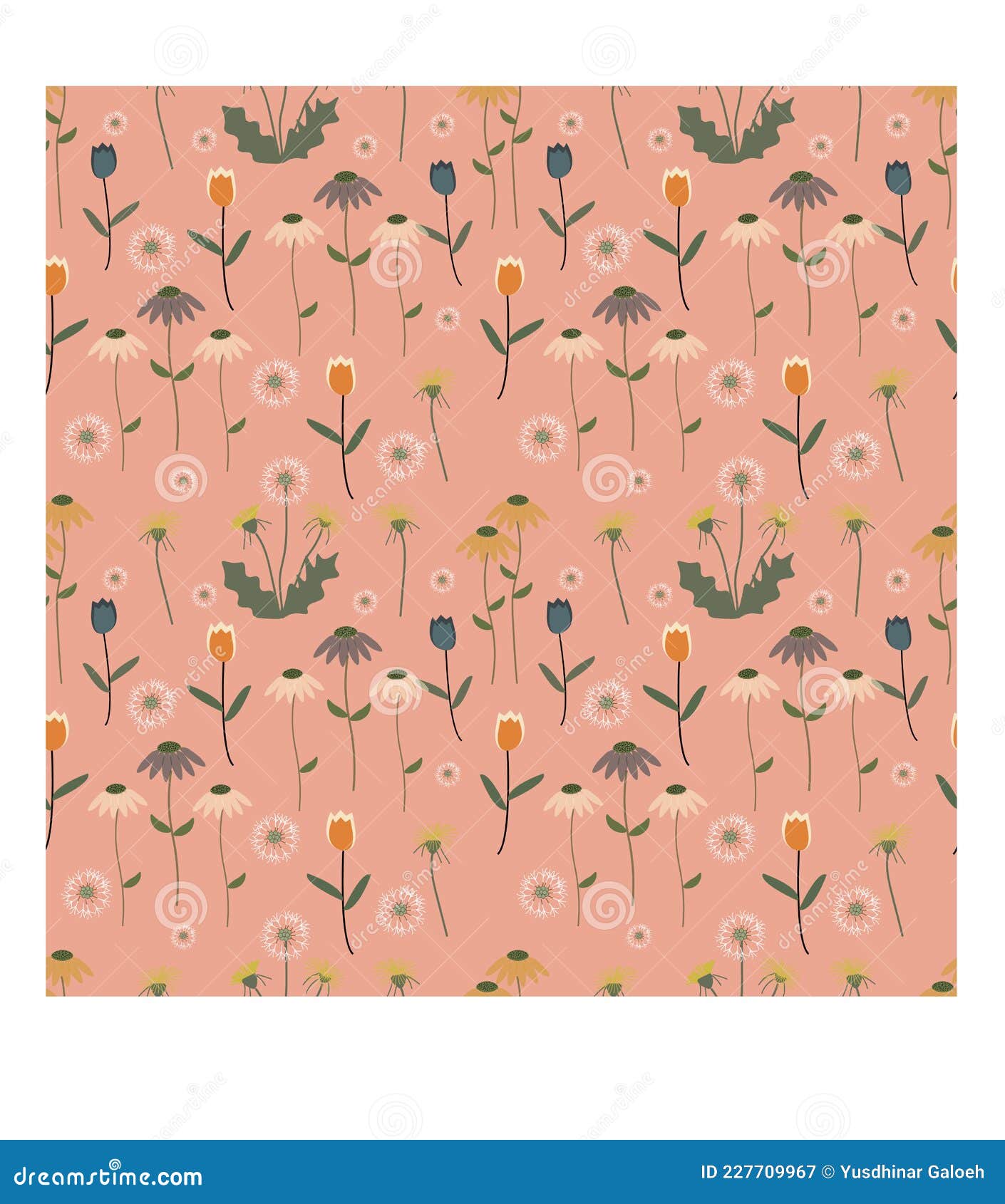 Seamless Patern of Flowers Vector. Stock Vector - Illustration of ...