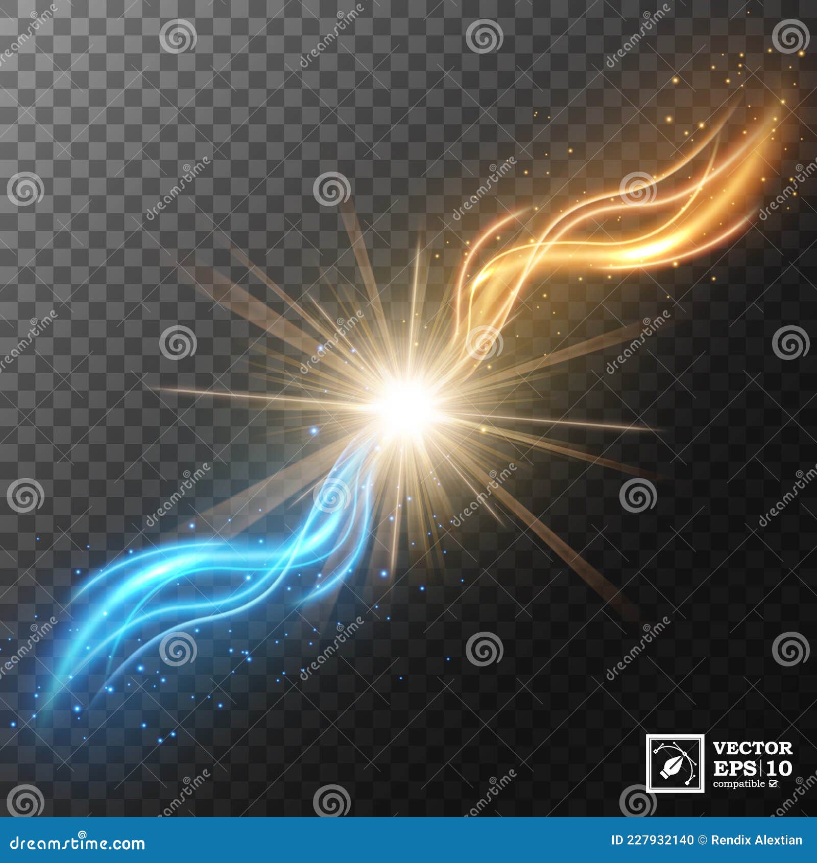 Blue and Yellow Lights Collide Causing Sparks of Light, on a ...