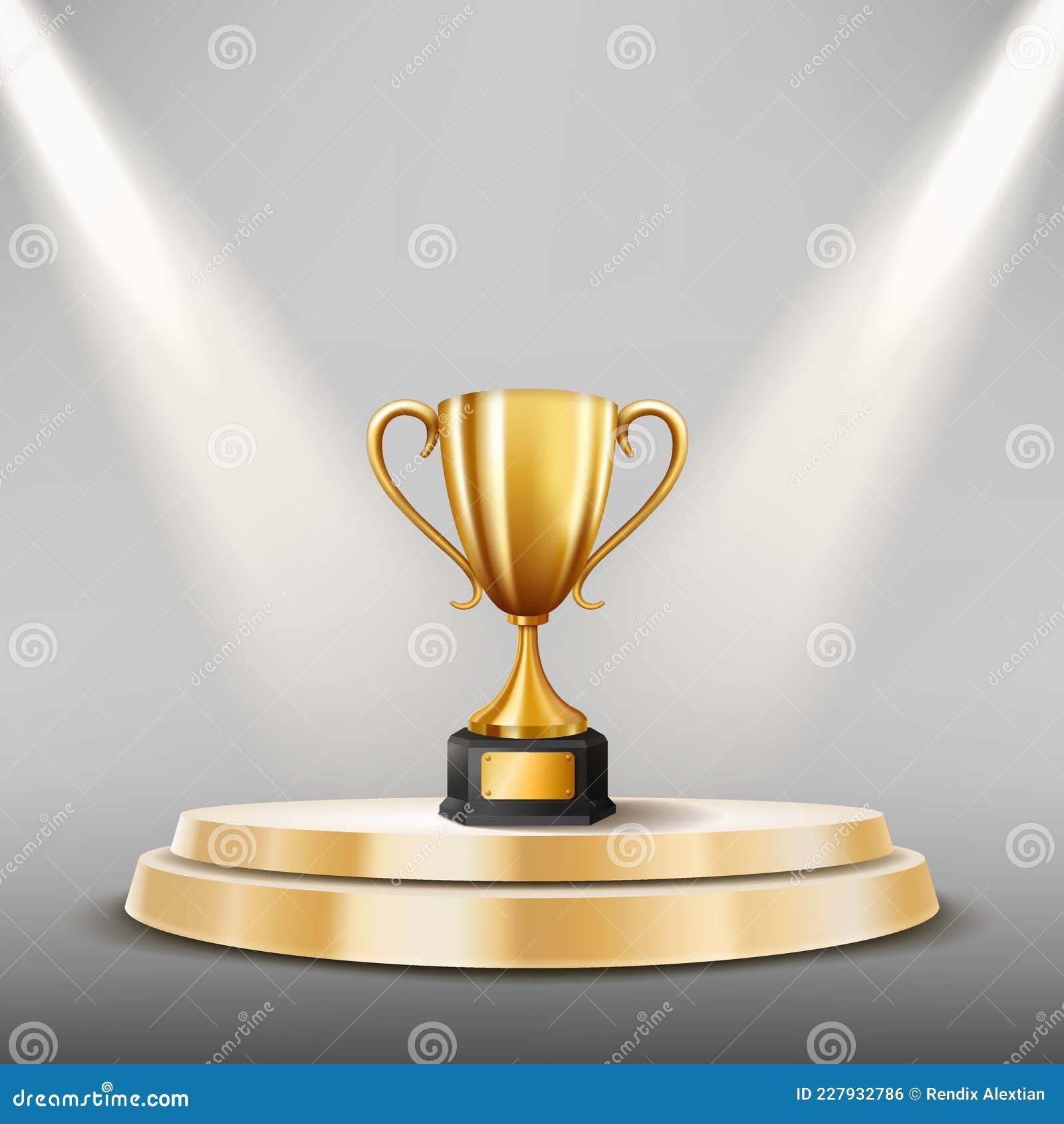 Champion Trophy on Stage and Illuminated Spotlights, Vector ...