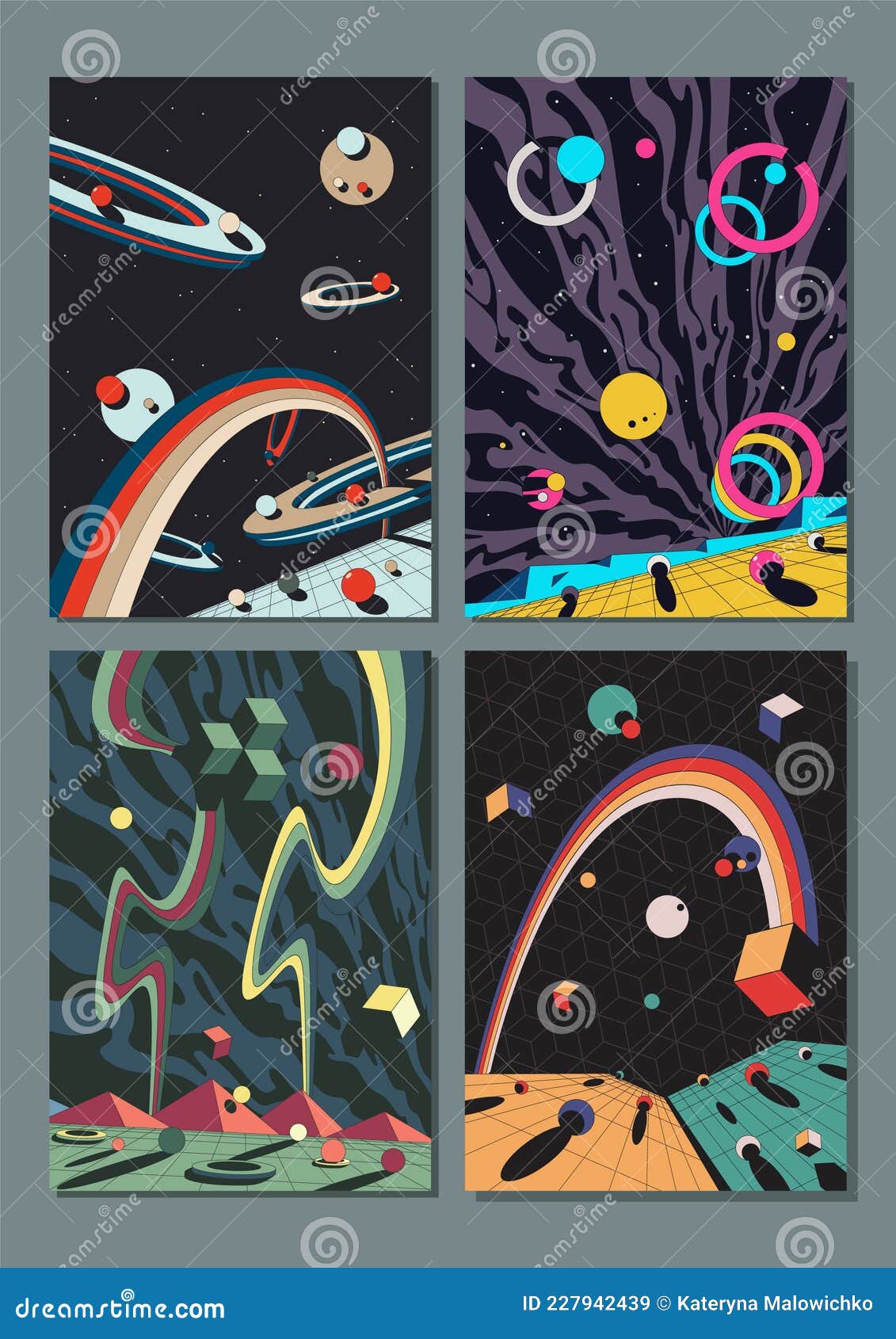 Abstract Cosmic Illustration Vector Set Stock Vector - Illustration of ...