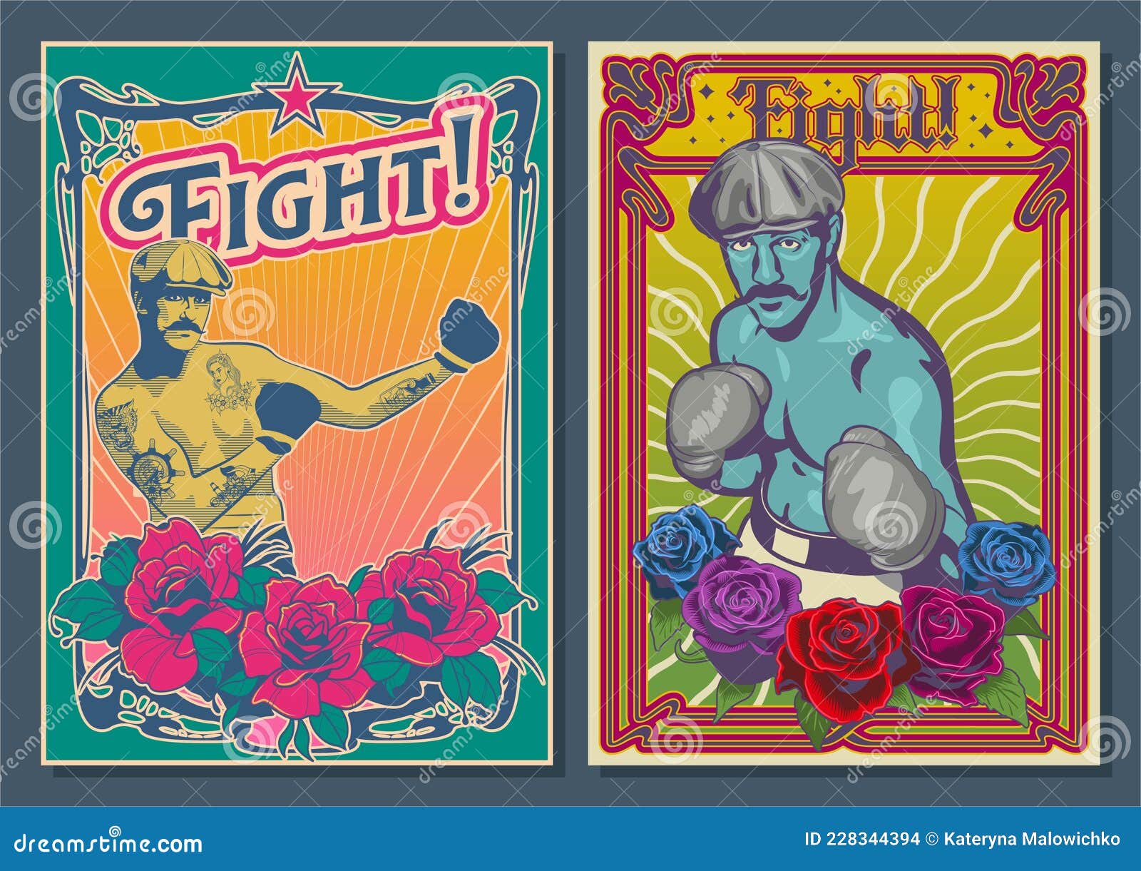 Fight! Retro Boxing Poster Set Stock Vector - Illustration of design ...