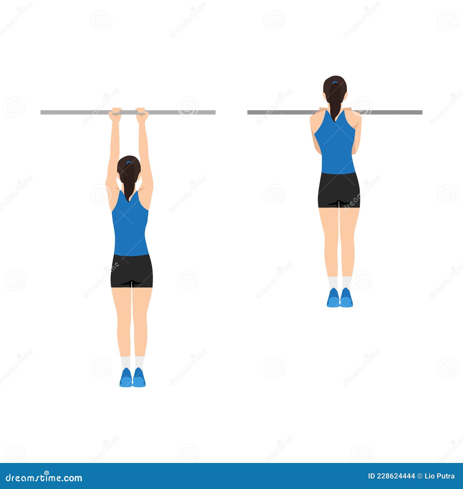 Man Doing Chin Ups Workout. Pull Up With Supinated Lat Pulldown Cartoon ...