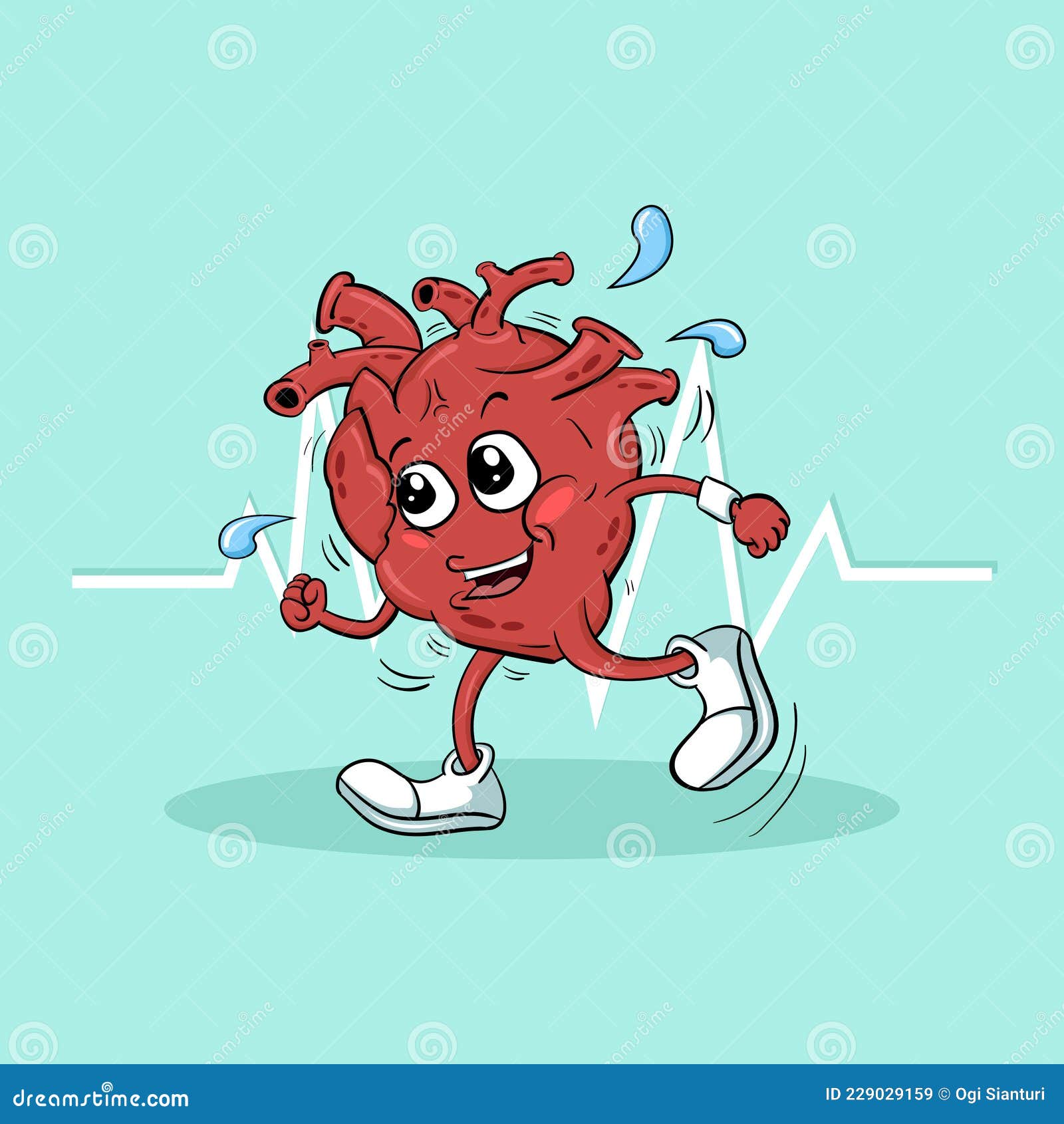 Kawaii Vector Illustration Cute Cartoon Heart Healthy Sport Character ...