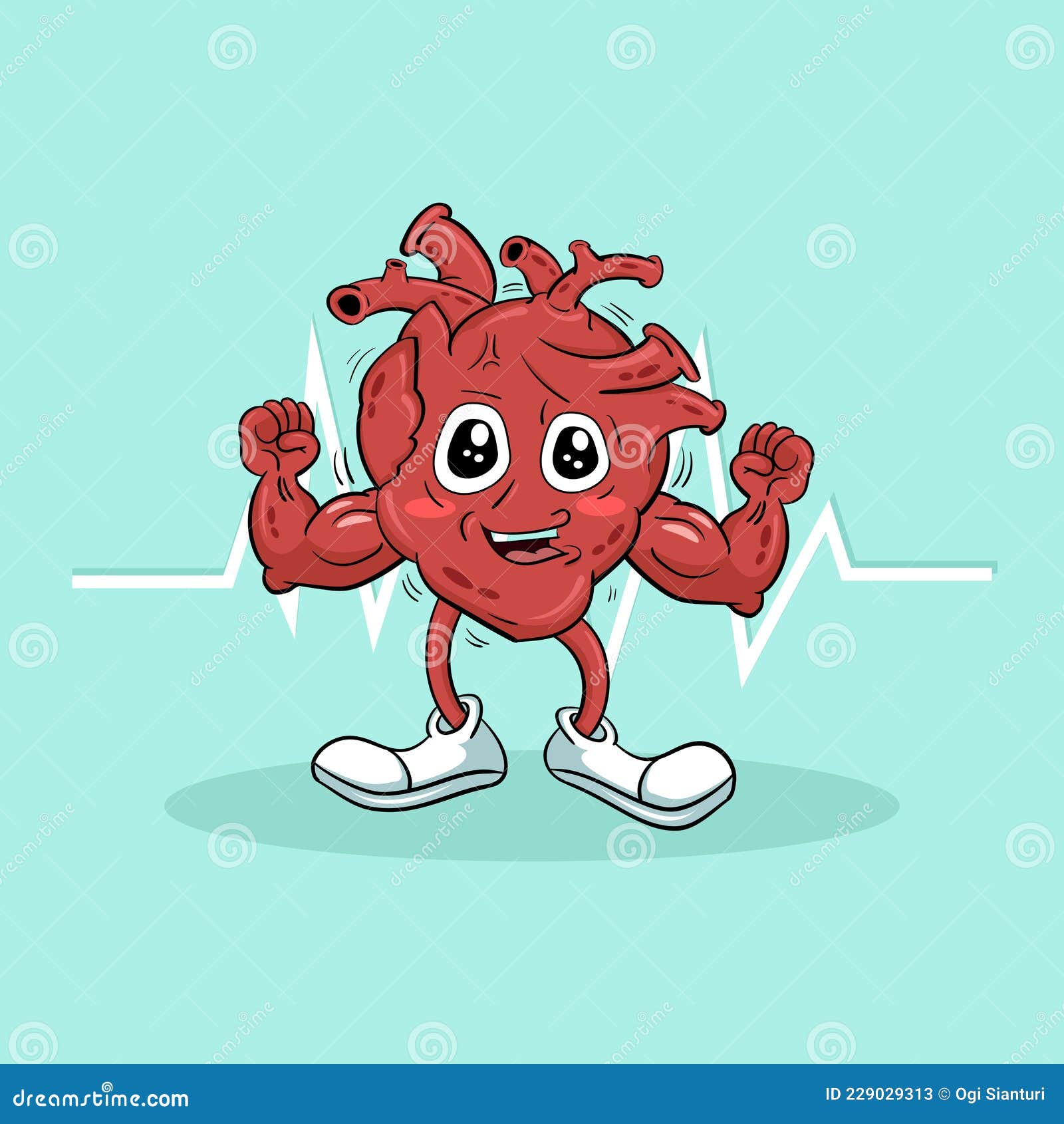 Kawaii Vector Illustration Cute Cartoon Heart Healthy Muscle Character ...