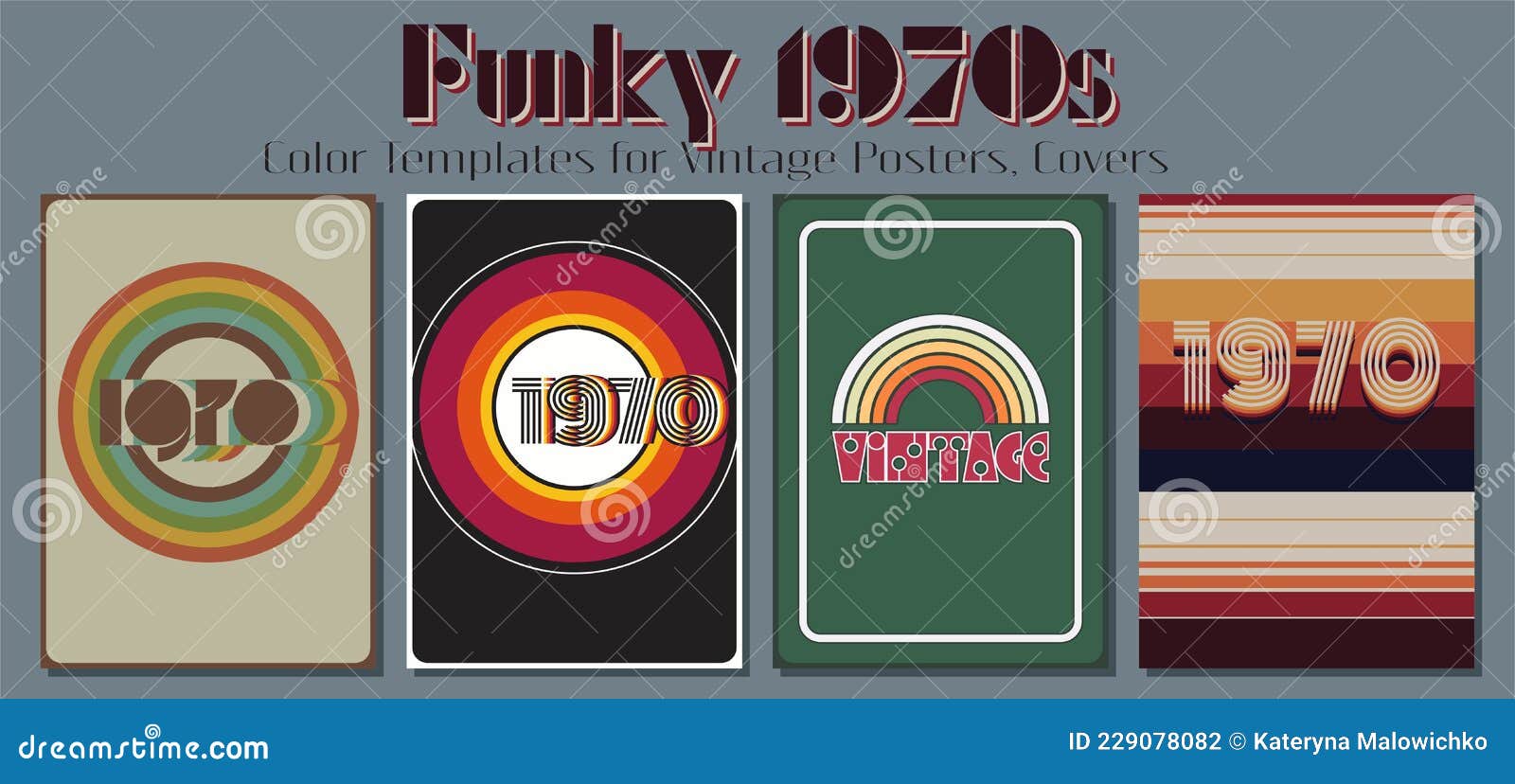 Funky 1970s Vintage Style Posters Set Vector Illustration ...