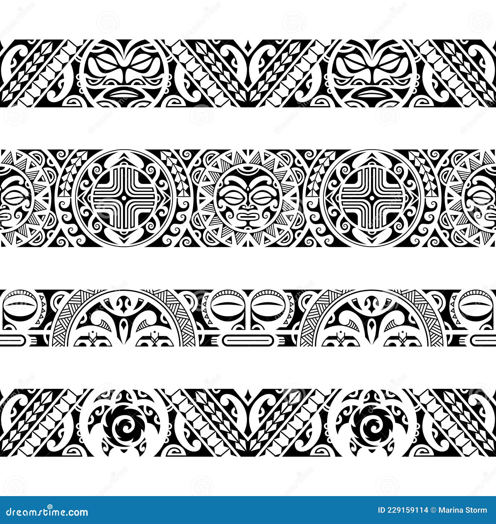 Set of Maori Polynesian Tattoo Bracelets Border. Tribal Sleeve Seamless ...