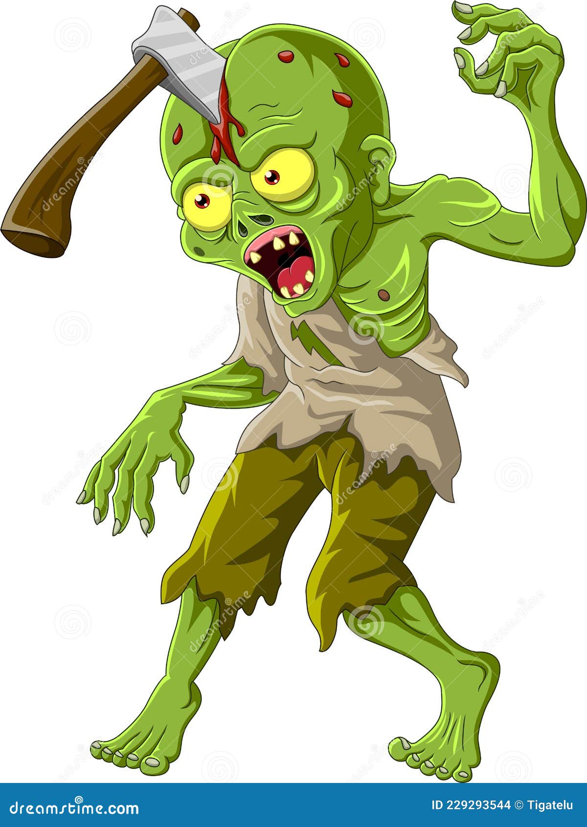 Cartoon Zombie with Axe in His Head Stock Vector - Illustration of ...