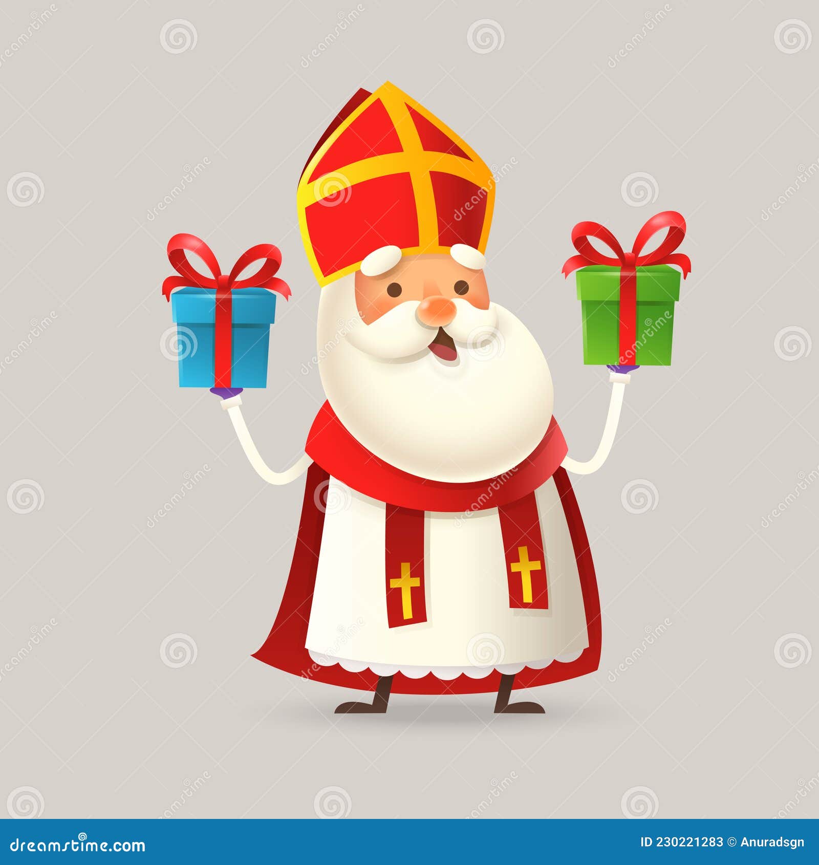 Cute Saint Nicholas or Sinterklaas with Two Gifts - 3D Vector ...