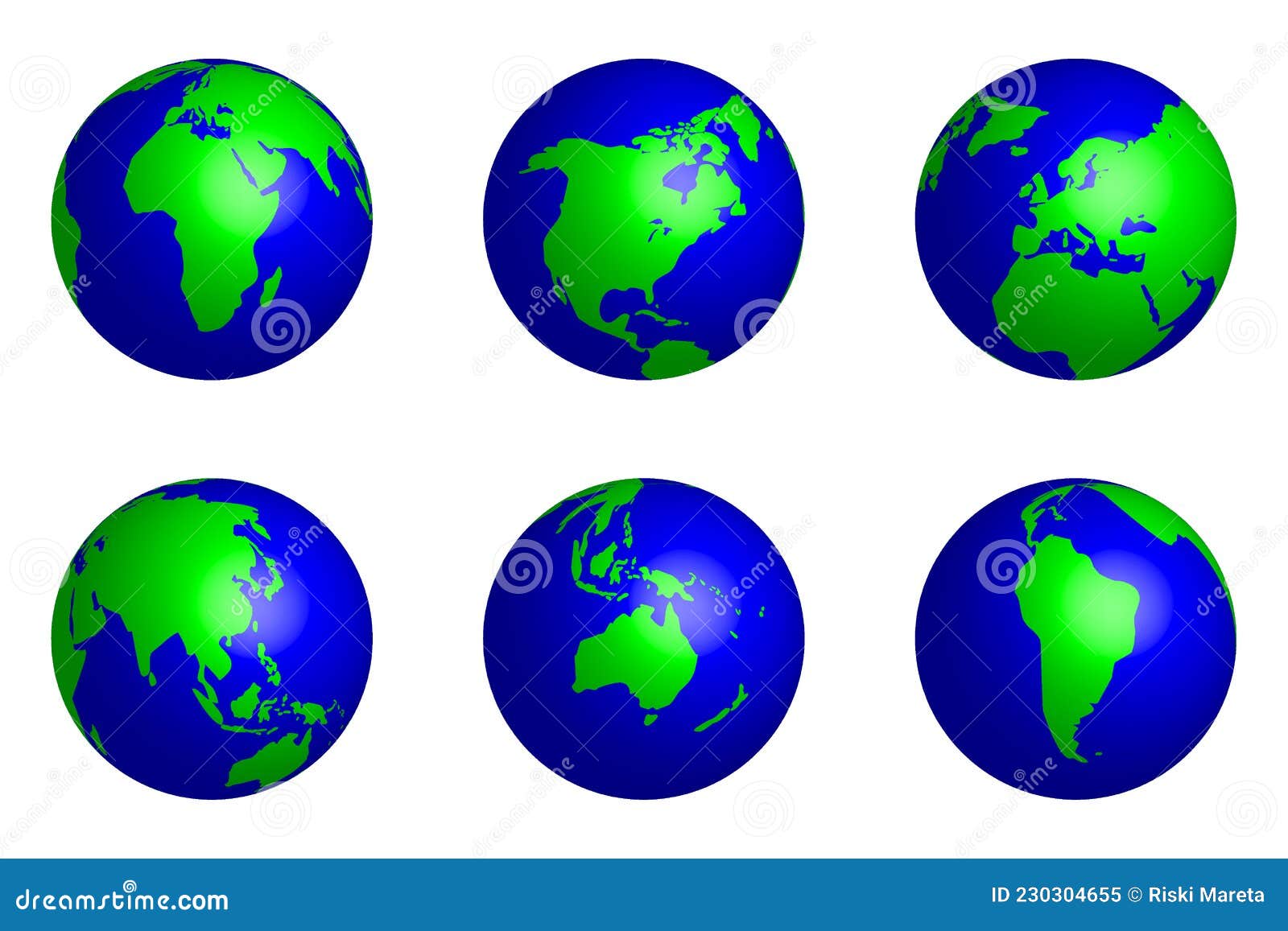 Six Continents of the World in Globe Vector Stock Vector - Illustration ...