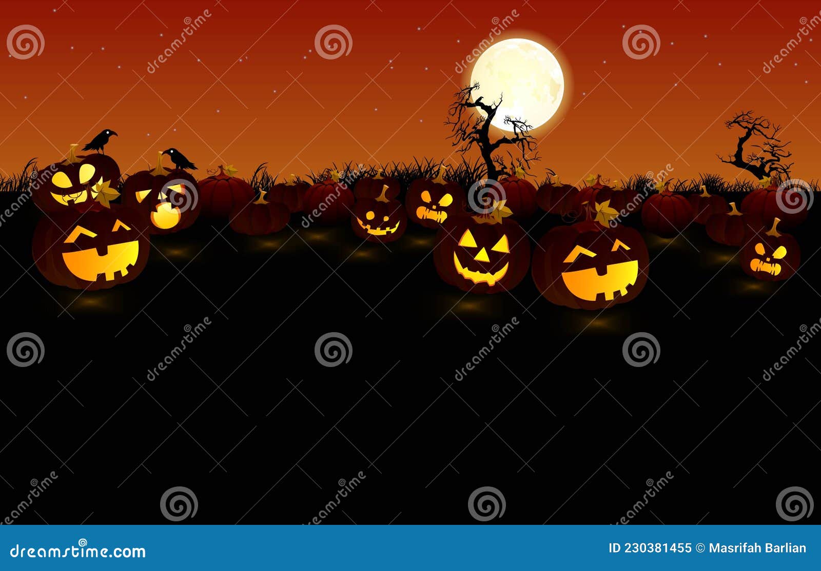 Halloween Night with Orange Sky and Pumpkins in the Dark. Basic RGB ...