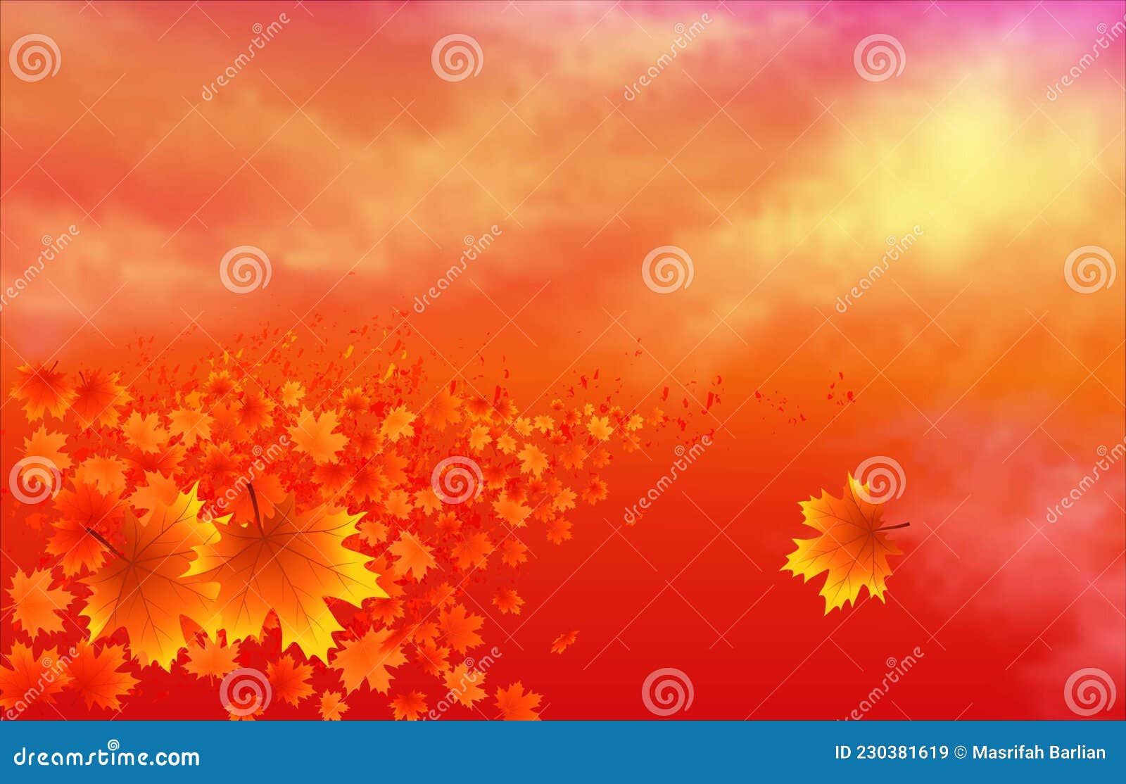 Orange Sky with Falling Leaves in Autumn Season. Basic RGB Stock Vector ...