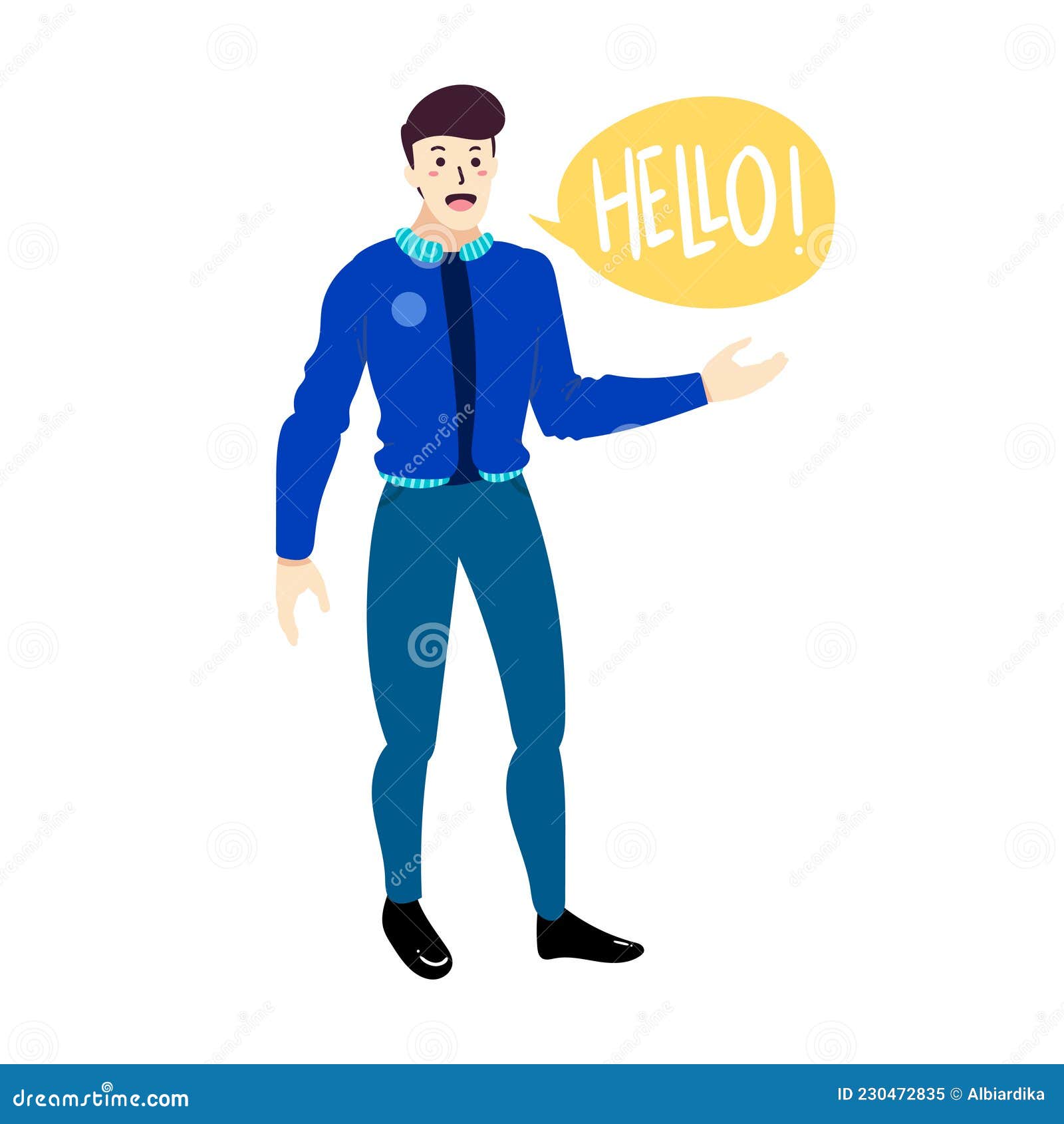 Happy Man People Say Hello Cartoon Doodle Flat Design Style Vector ...