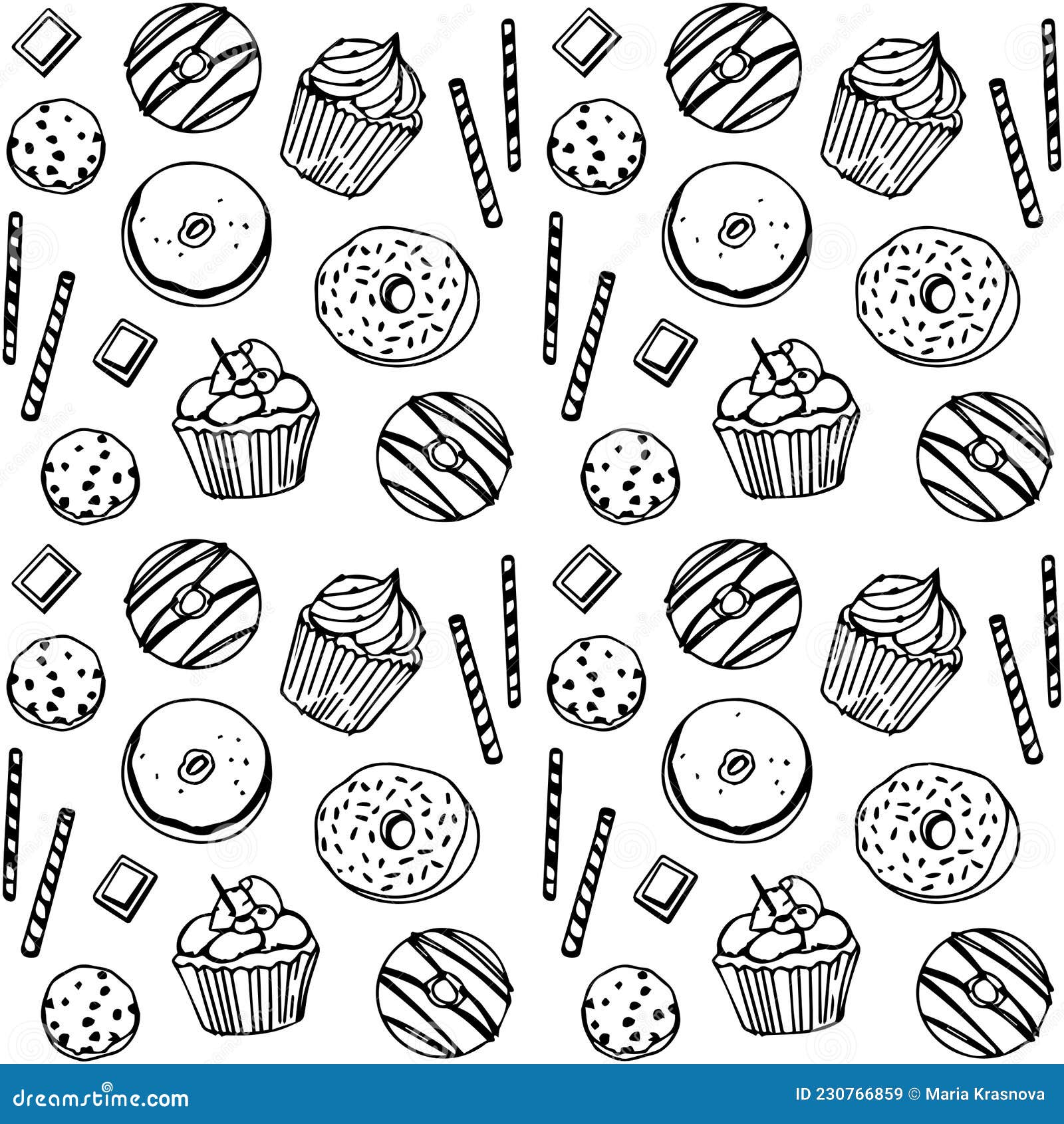 Bakery Vector Seamless Pattern with Engraved Elements. Background ...