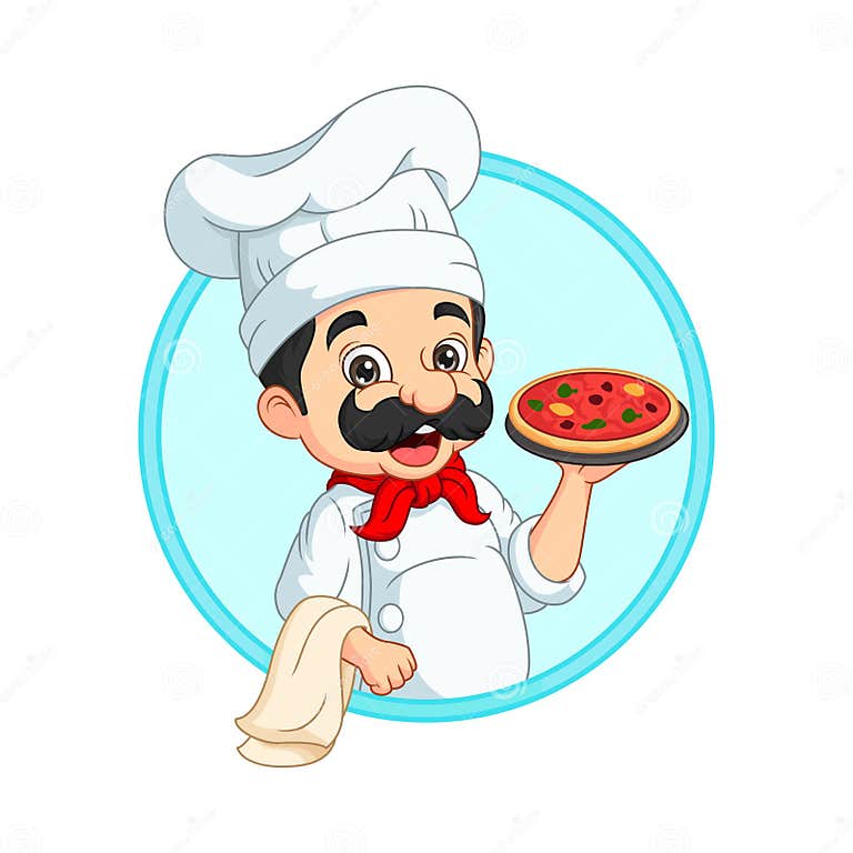 Cartoon Italian Chef Holding a Tray with Pizza Stock Vector ...