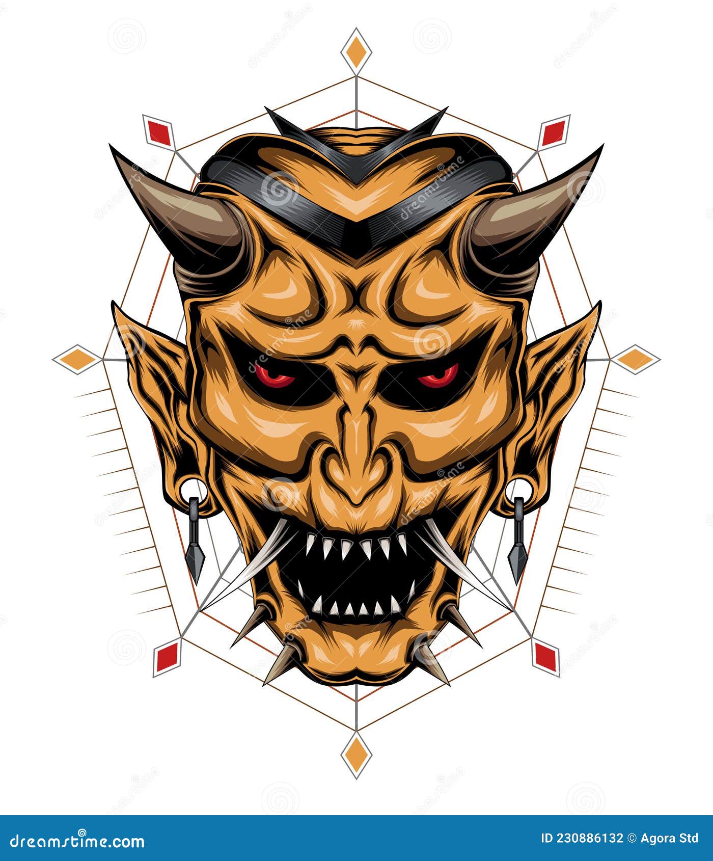 Oni Mask Vector Illustration Logo. Print Design Template Stock Vector ...