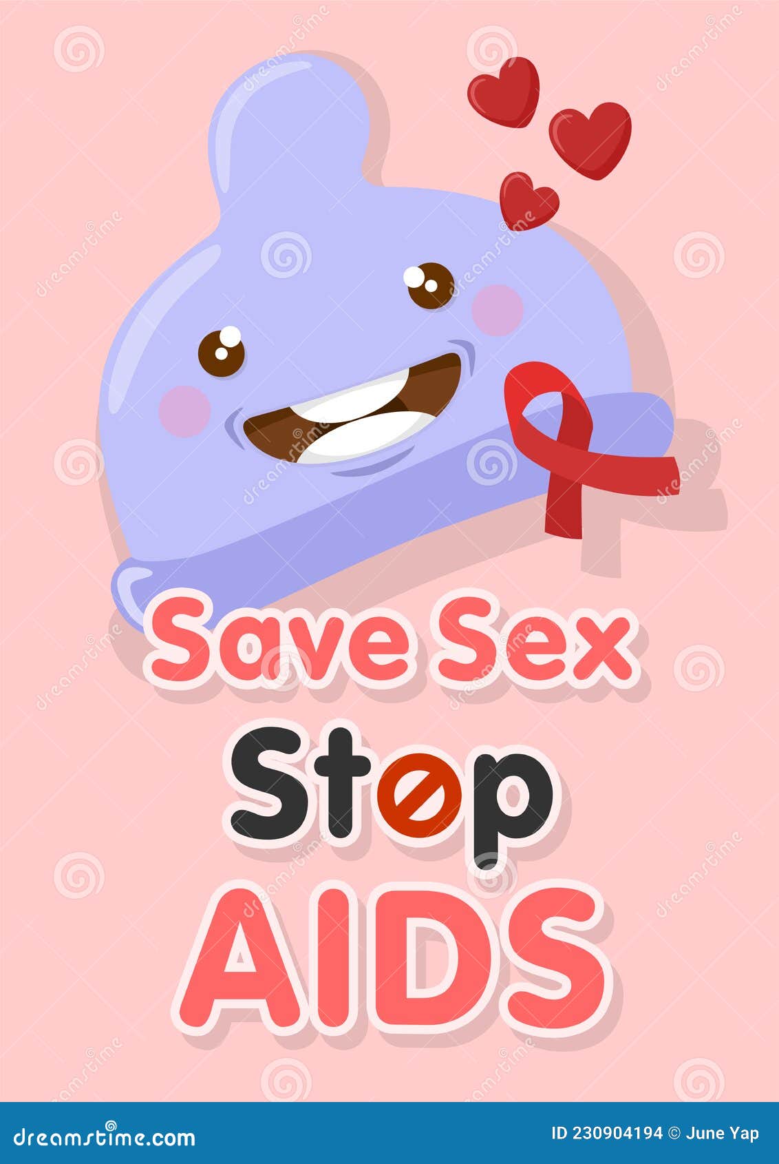 Cute Condom Save Sex Stop Aids Stock Vector Illustration Of Poster