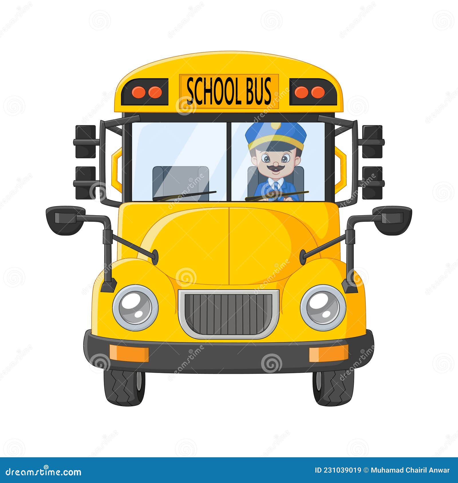 Cartoon School Bus Driver Driving a Bus Stock Vector - Illustration of ...