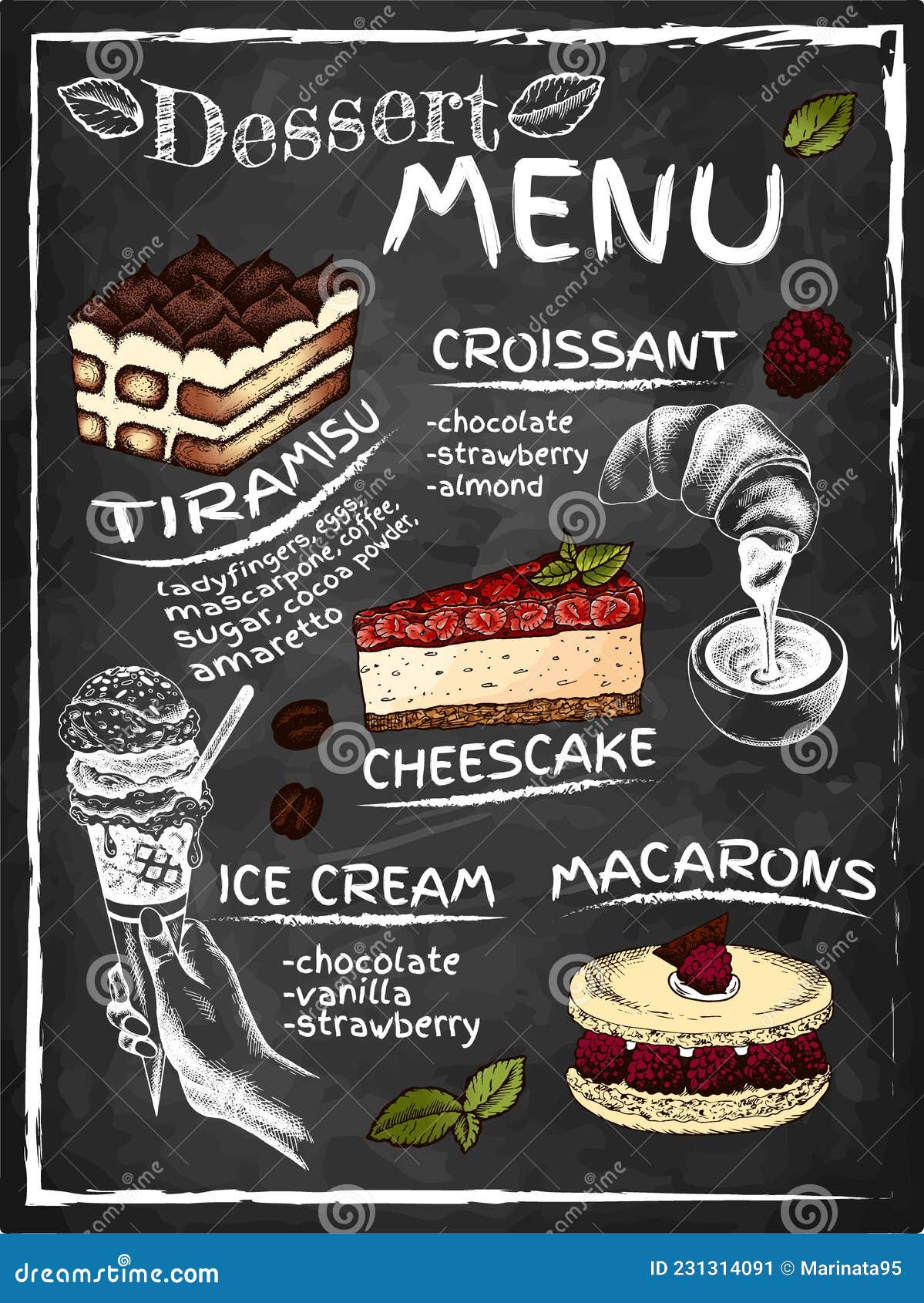Sketch Hand Drawn Poster of Dessert Menu with Sketch Cake, Ice Cream ...