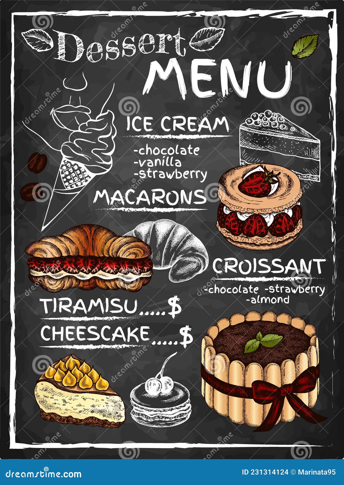 Sketch Hand Drawn Poster of Dessert Menu with Sketch Cake, Ice Cream ...