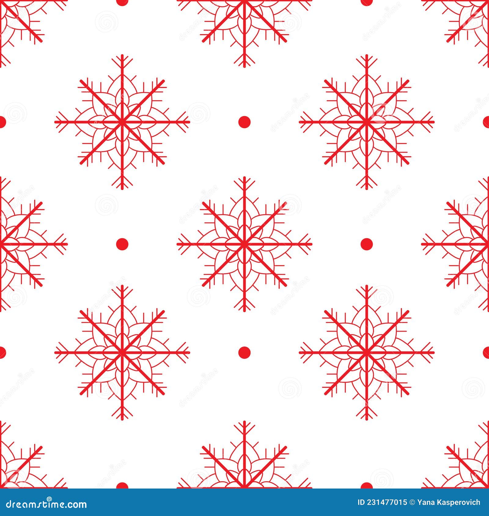 Red Snowflakes with Snow on White Background. Seamless Winter Abstract ...