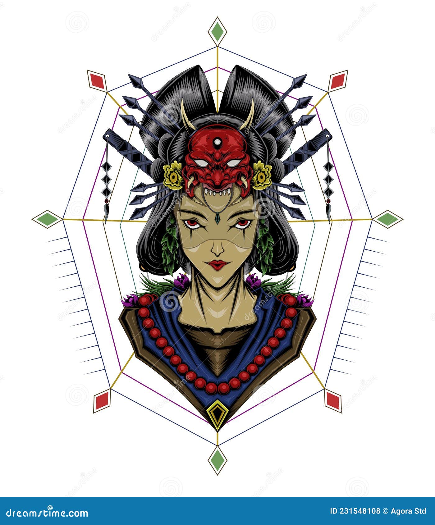 Evil Geisha. Japanese Girl Illustration Stock Vector - Illustration of ...