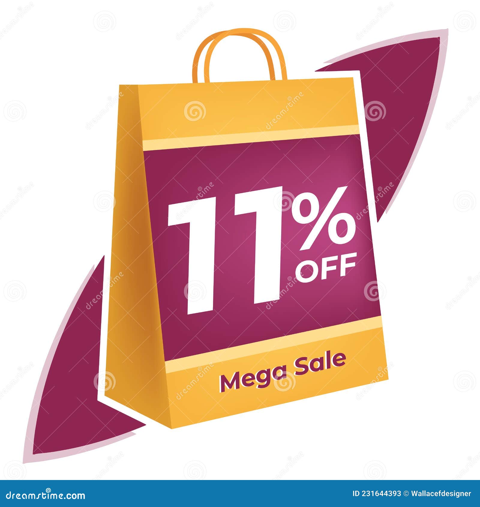 11 Percent Off. 3D Yellow Shopping Bag Concept in White Background ...