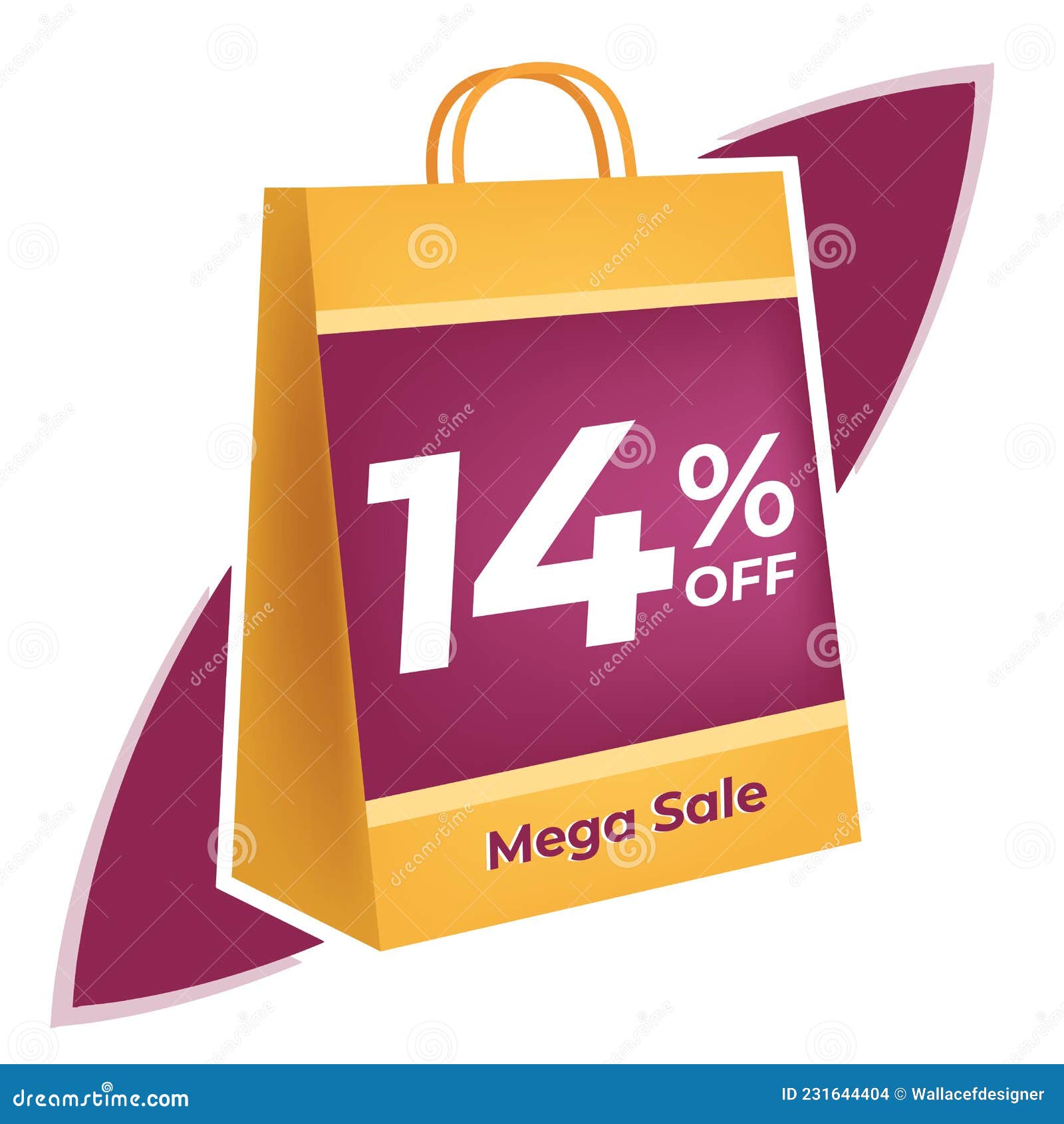 14 Percent Off. 3D Yellow Shopping Bag Concept in White Background ...