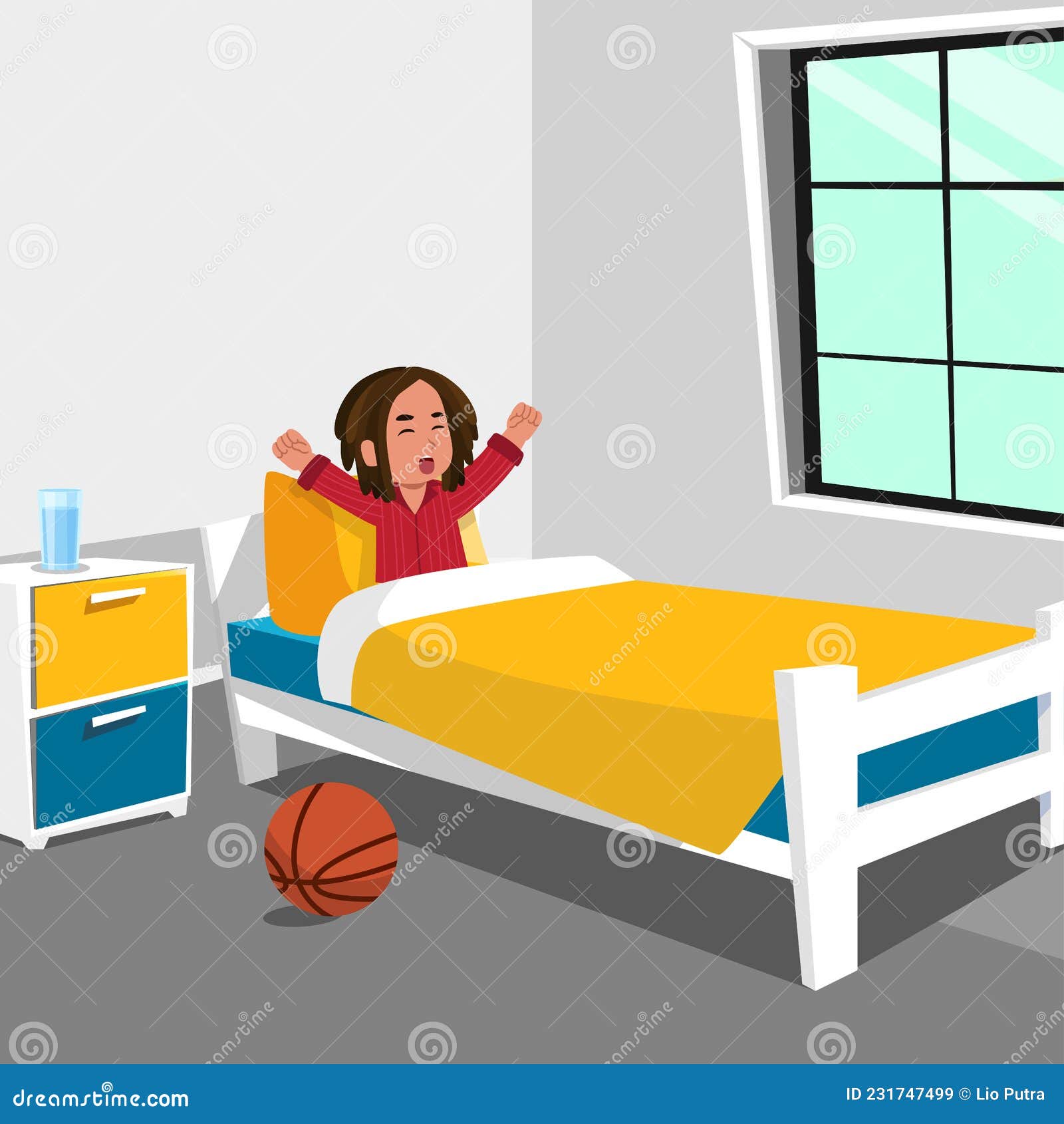 Happy Cute Little Kid Boy Wake Up in the Morning Stock Vector ...