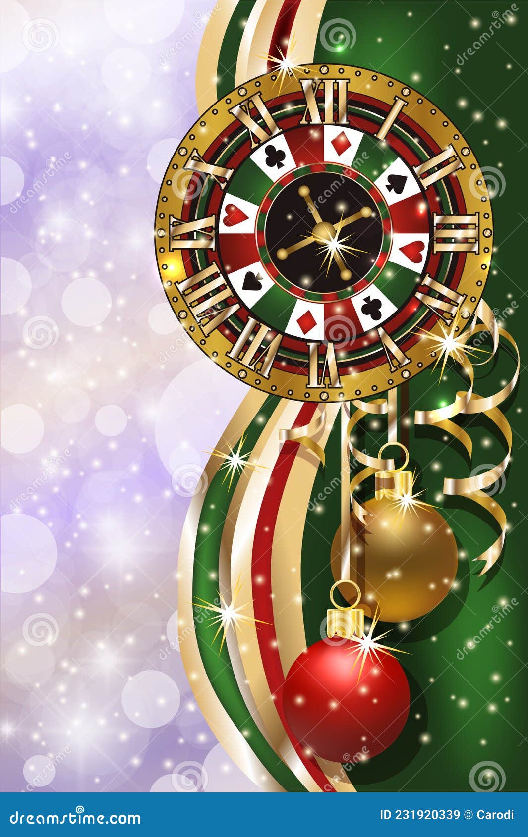 Christmas Casino Card with Poker Clock Roulette, Stock Vector ...