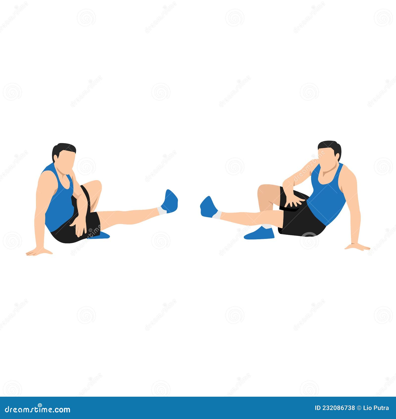 Man Doing Functional Kick Sits Exercise. Flat Vector | CartoonDealer ...
