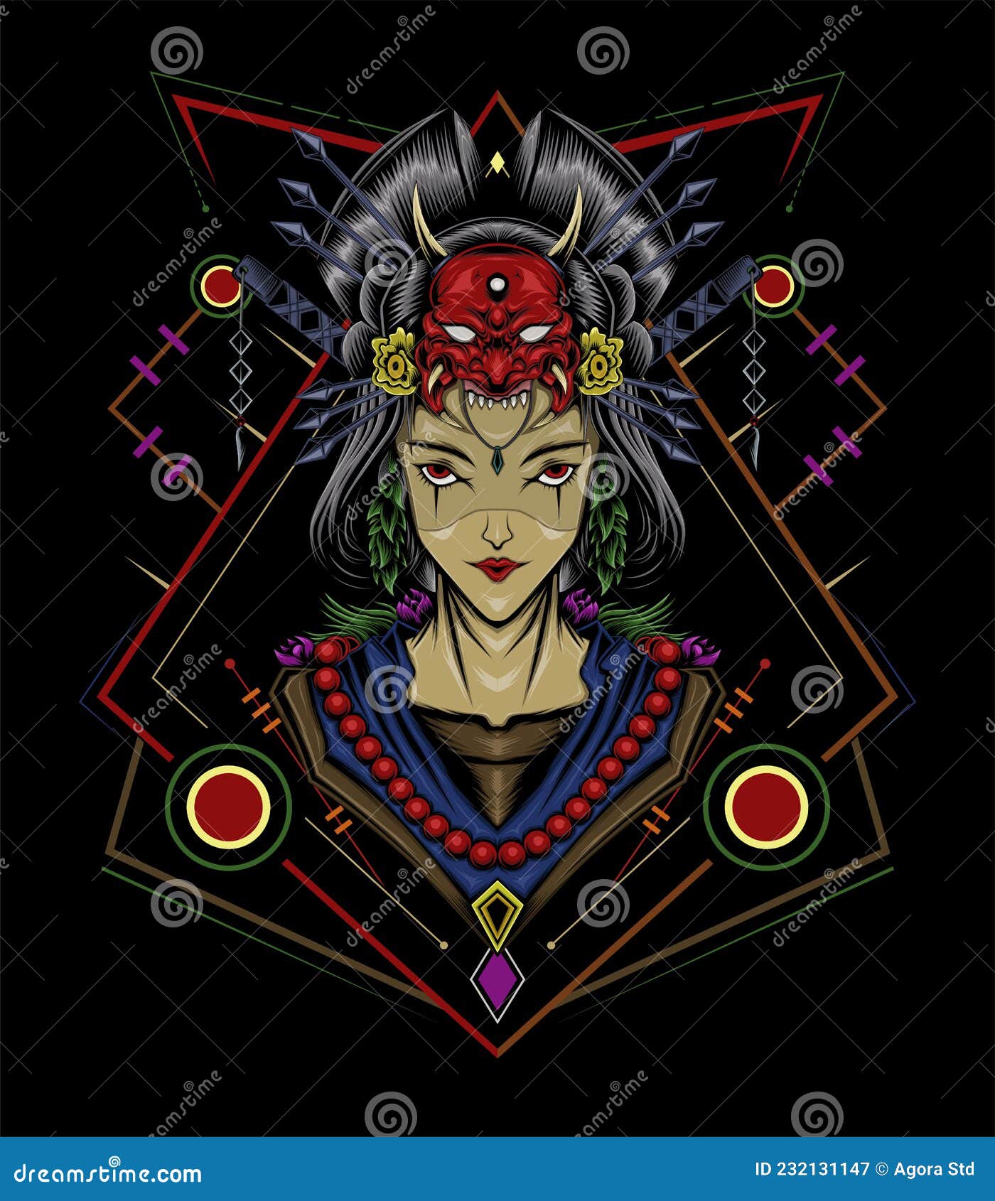 Geisha on Sacred Geometry Symbol Stock Vector - Illustration of artwork ...