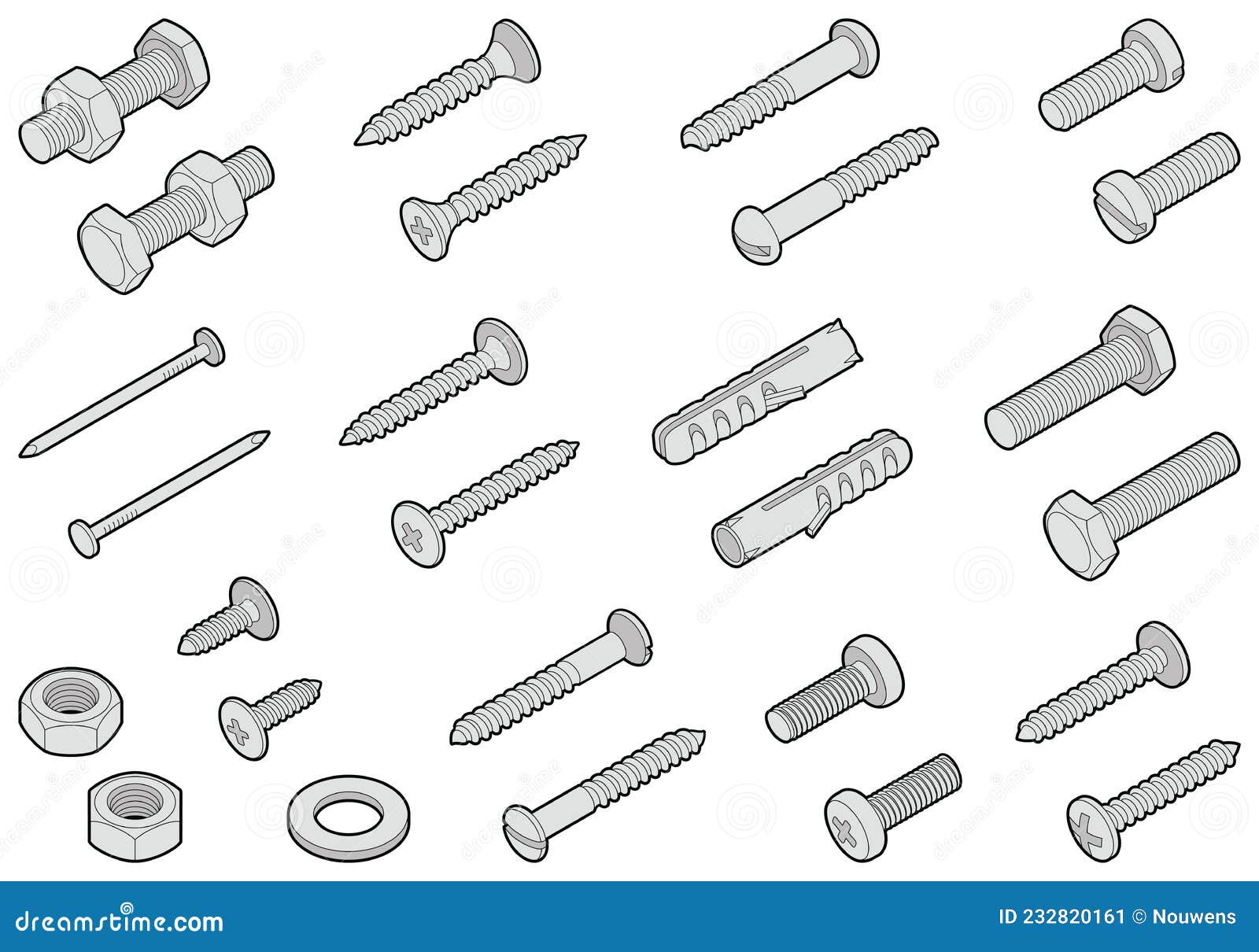 Screw-nut, Isometric Projection, Engineering Graph Royalty-Free Stock ...