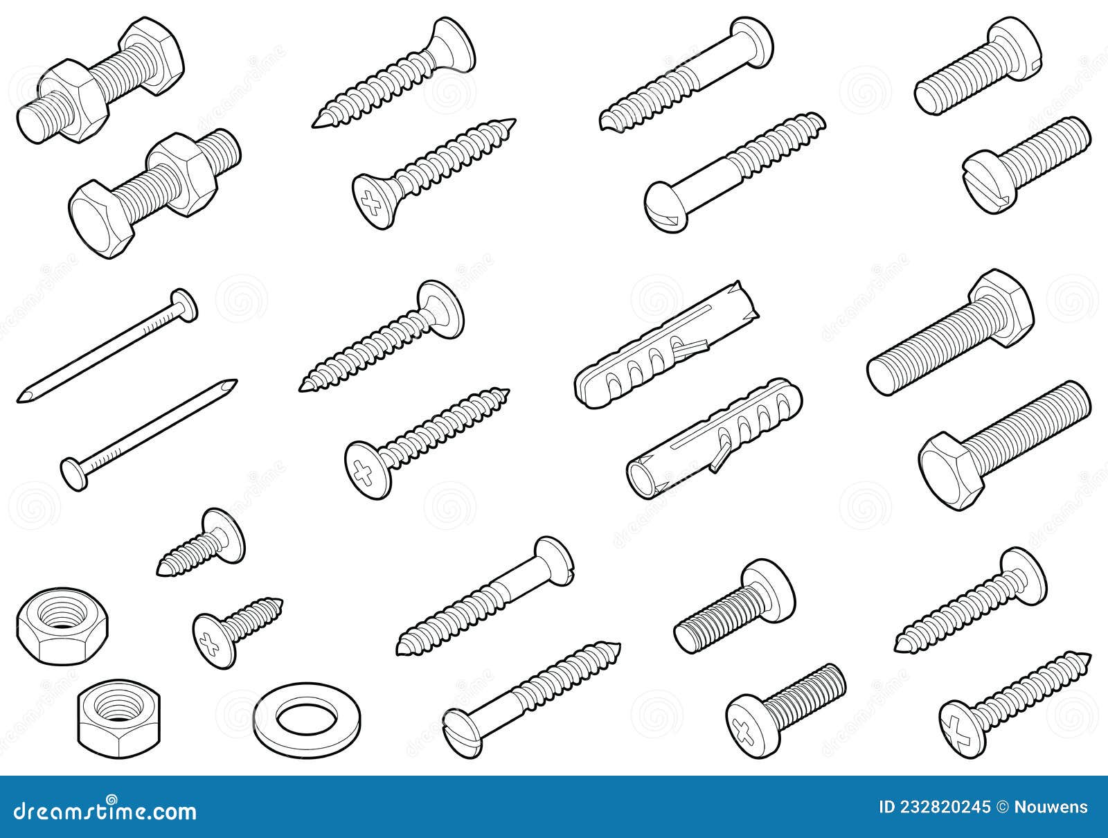 Screws And Nuts, All Types And All Sizes, Construction Graphics For ...
