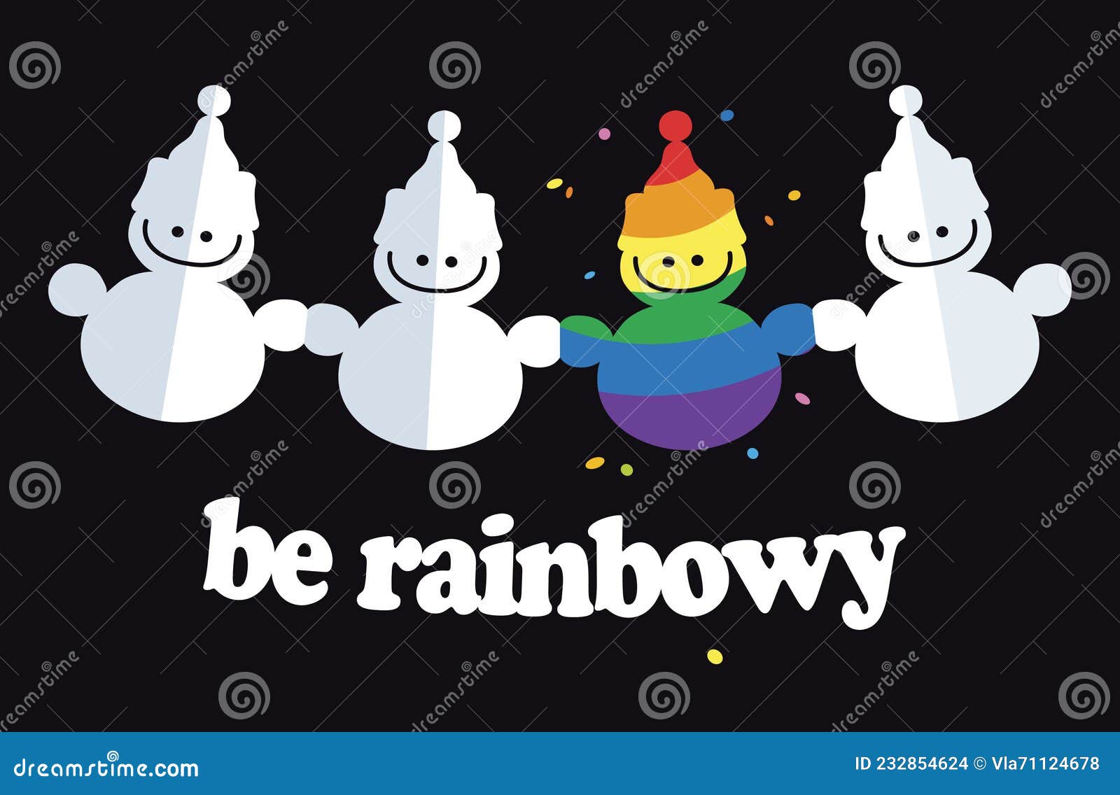 Funny Rainbowy Merch Design with Cute Snowmen Stock Vector ...