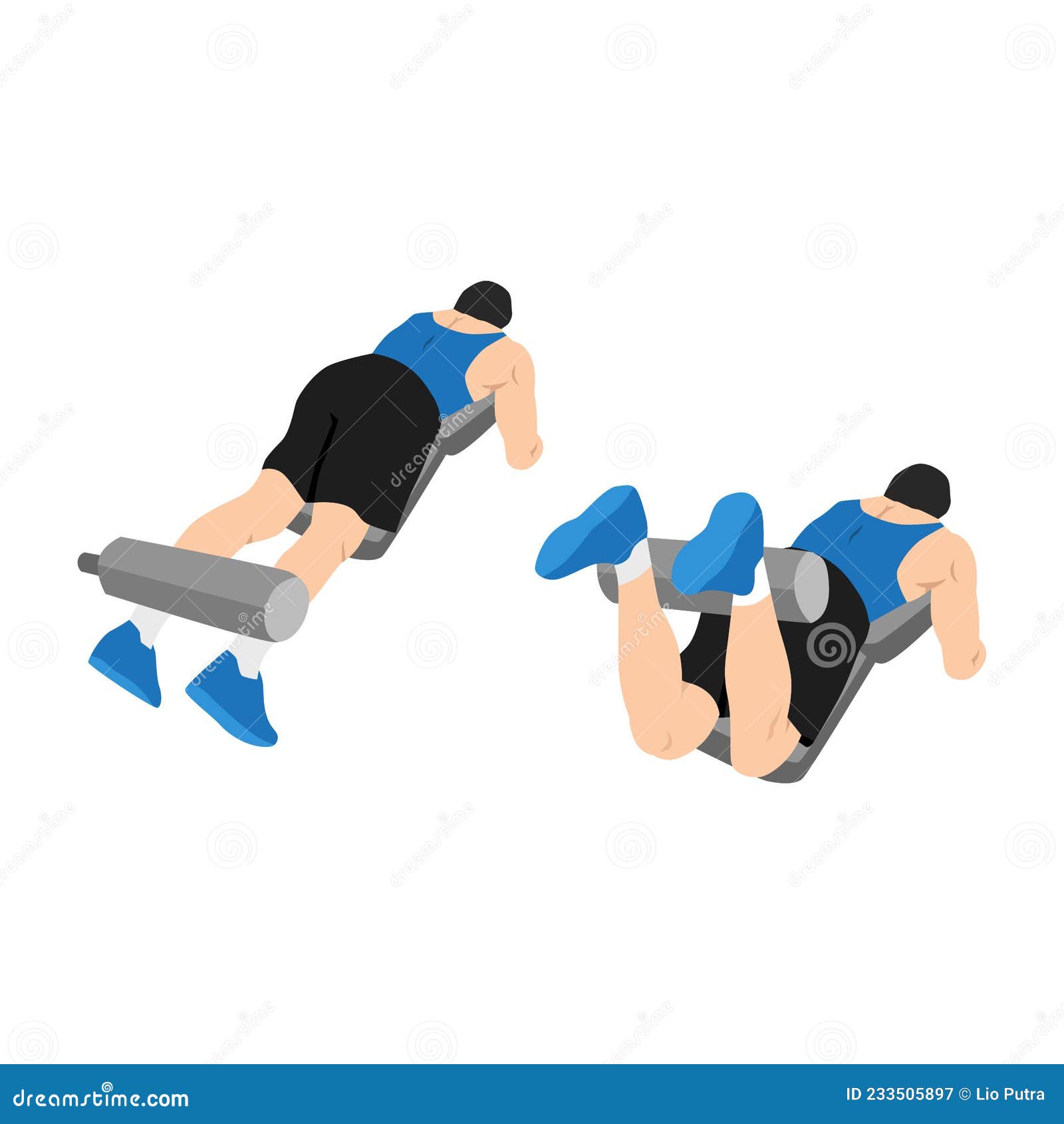 Man Doing Lying Leg Curls Exercise. Flat Vector Stock Vector ...