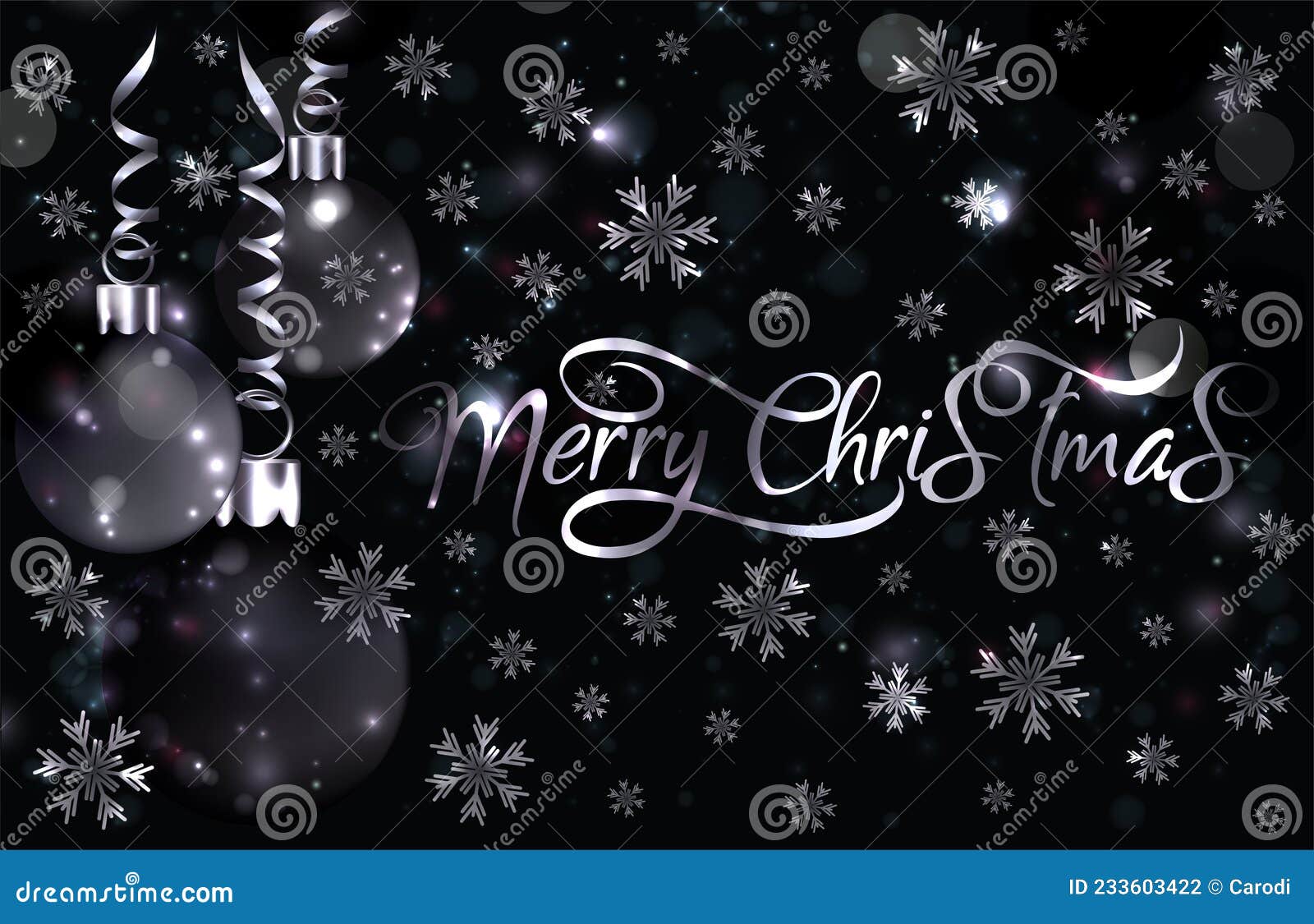 Merry Christmas and New Year Vip Card with Black Xmas Balls, Vector ...