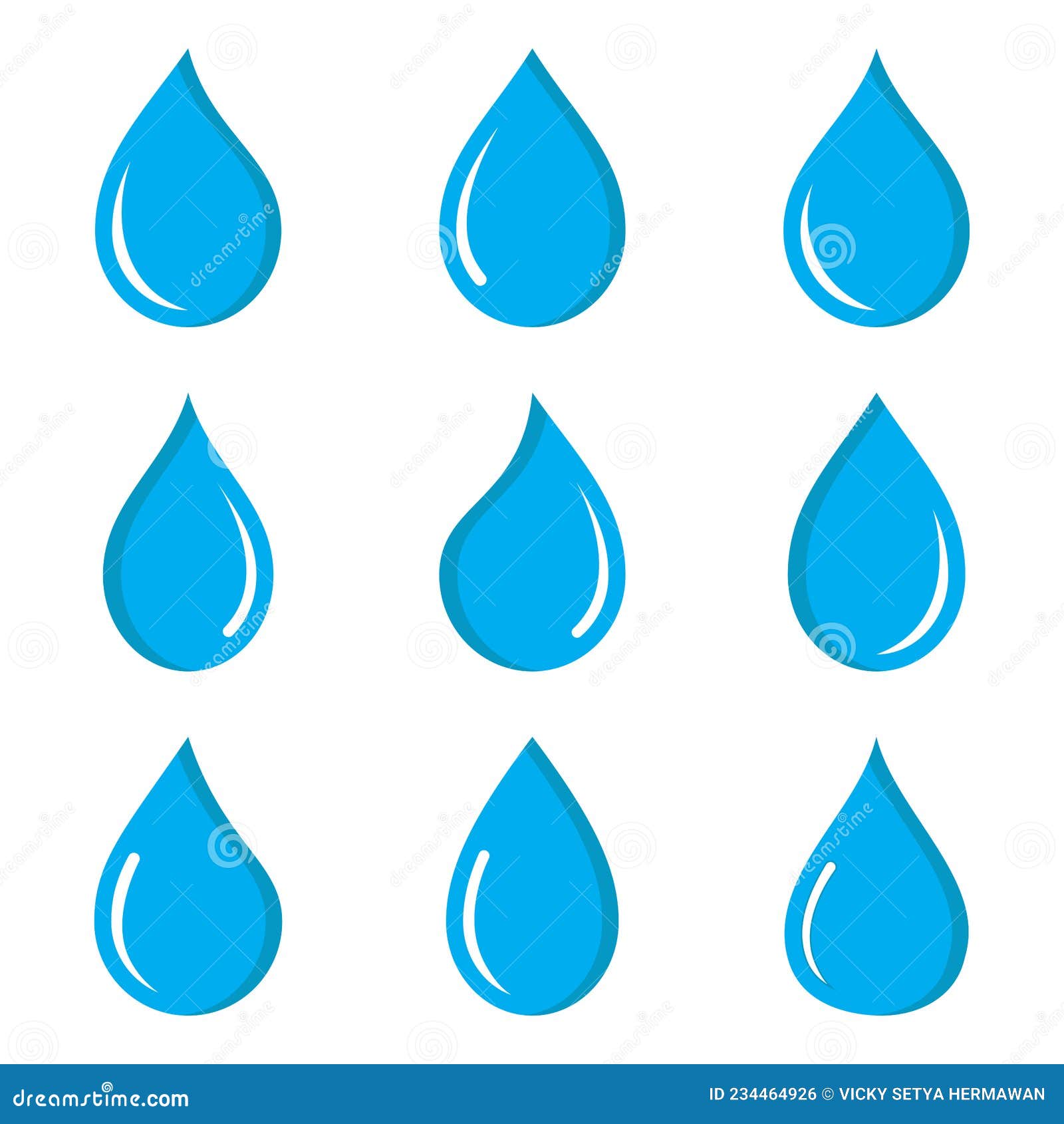 Collection of Blue Water Droplets with Different Shapes. Water Drop ...