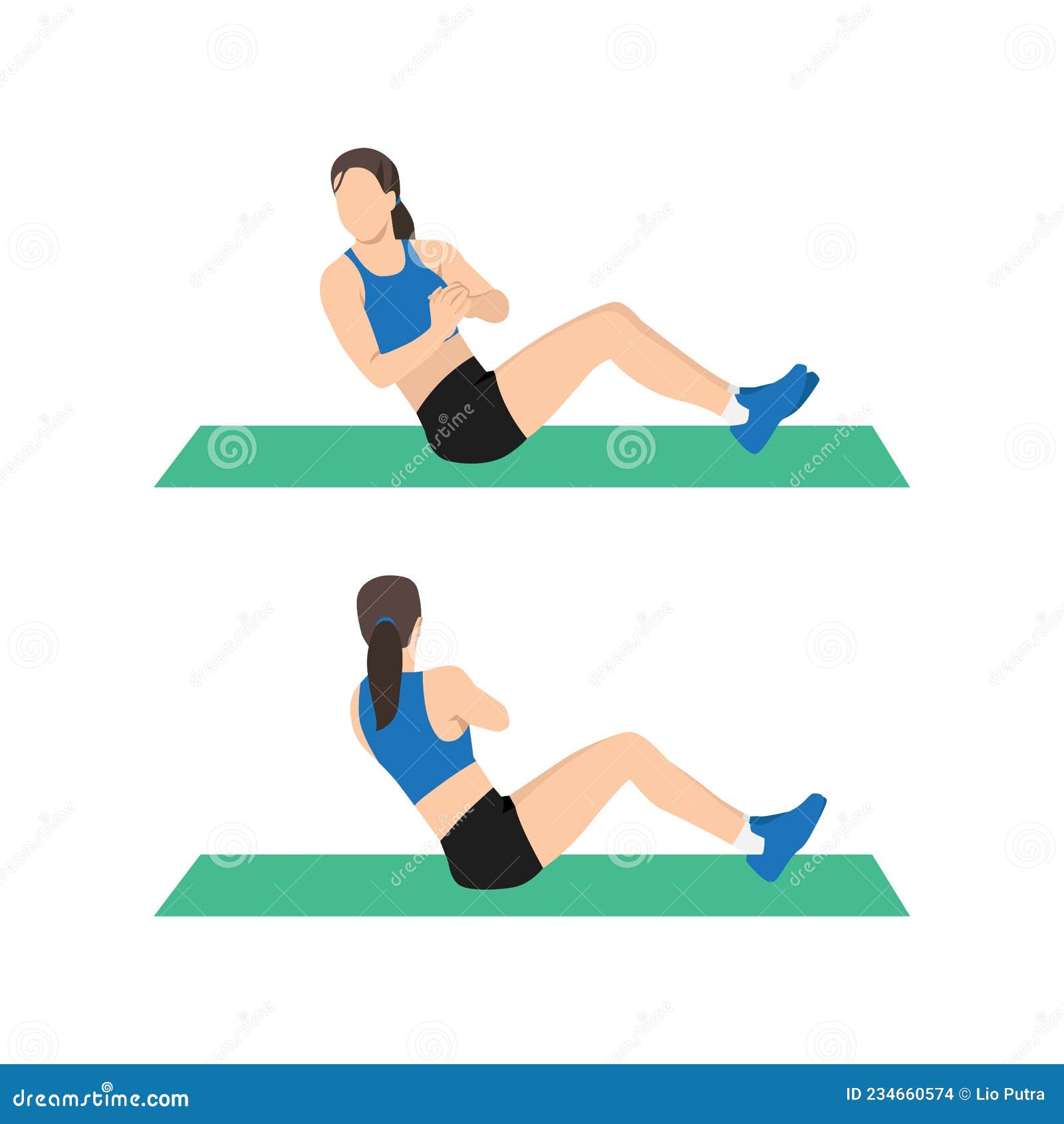 Russian Twists Female Home Workout Exercise Guide Black And White ...