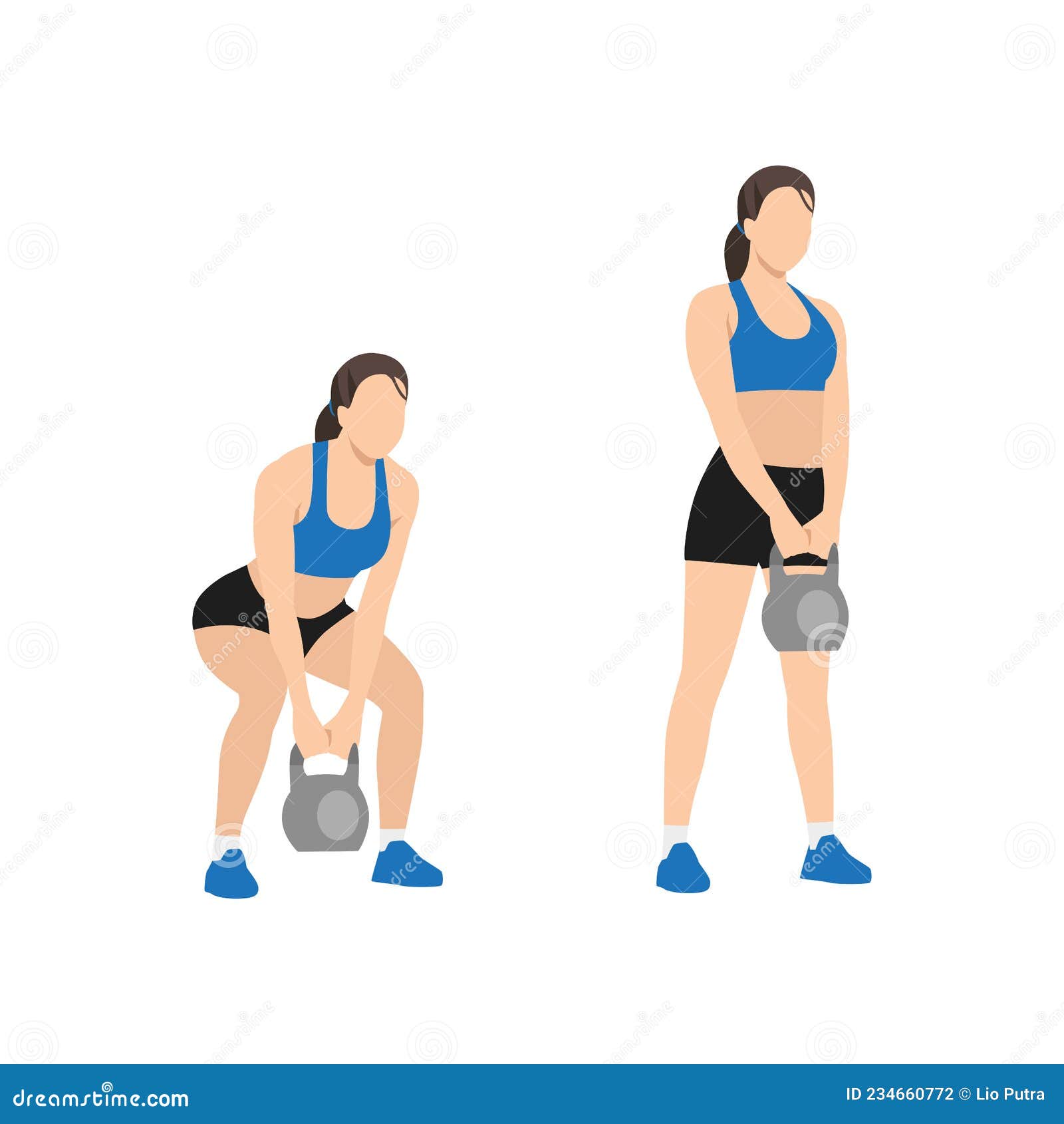 Kettlebell Deadlift Exercise Guide For Women In Two Steps Cartoon ...