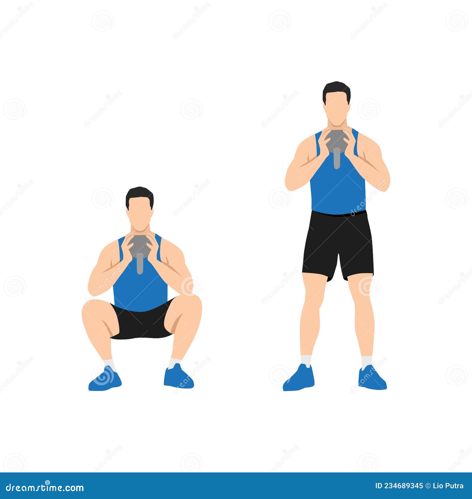 Man Doing Kettle Bell Goblet Squat Exercise. Flat Vector ...