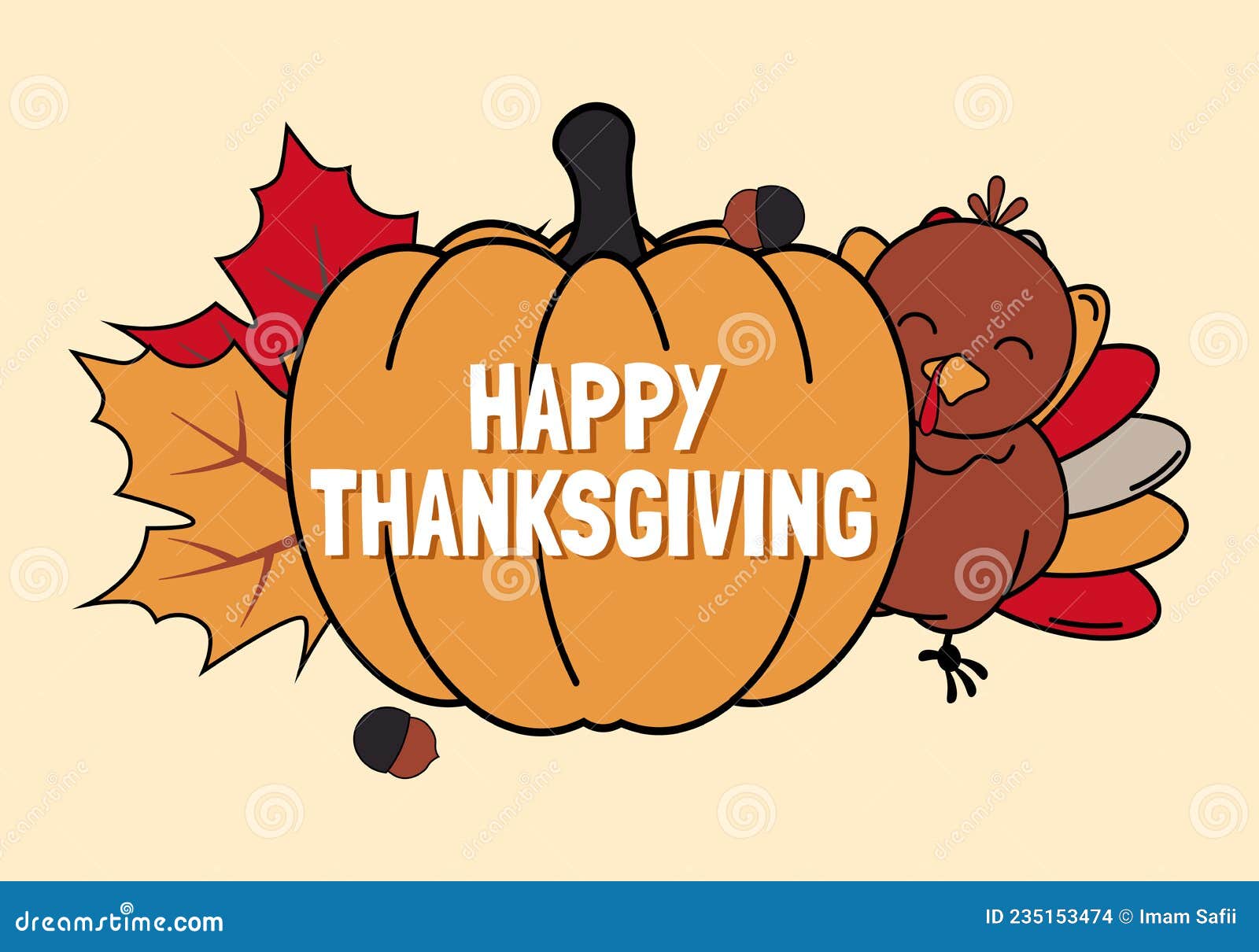 Hand Drawn Pumpkin Cartoon for Happy Thanksgiving Stock Vector ...